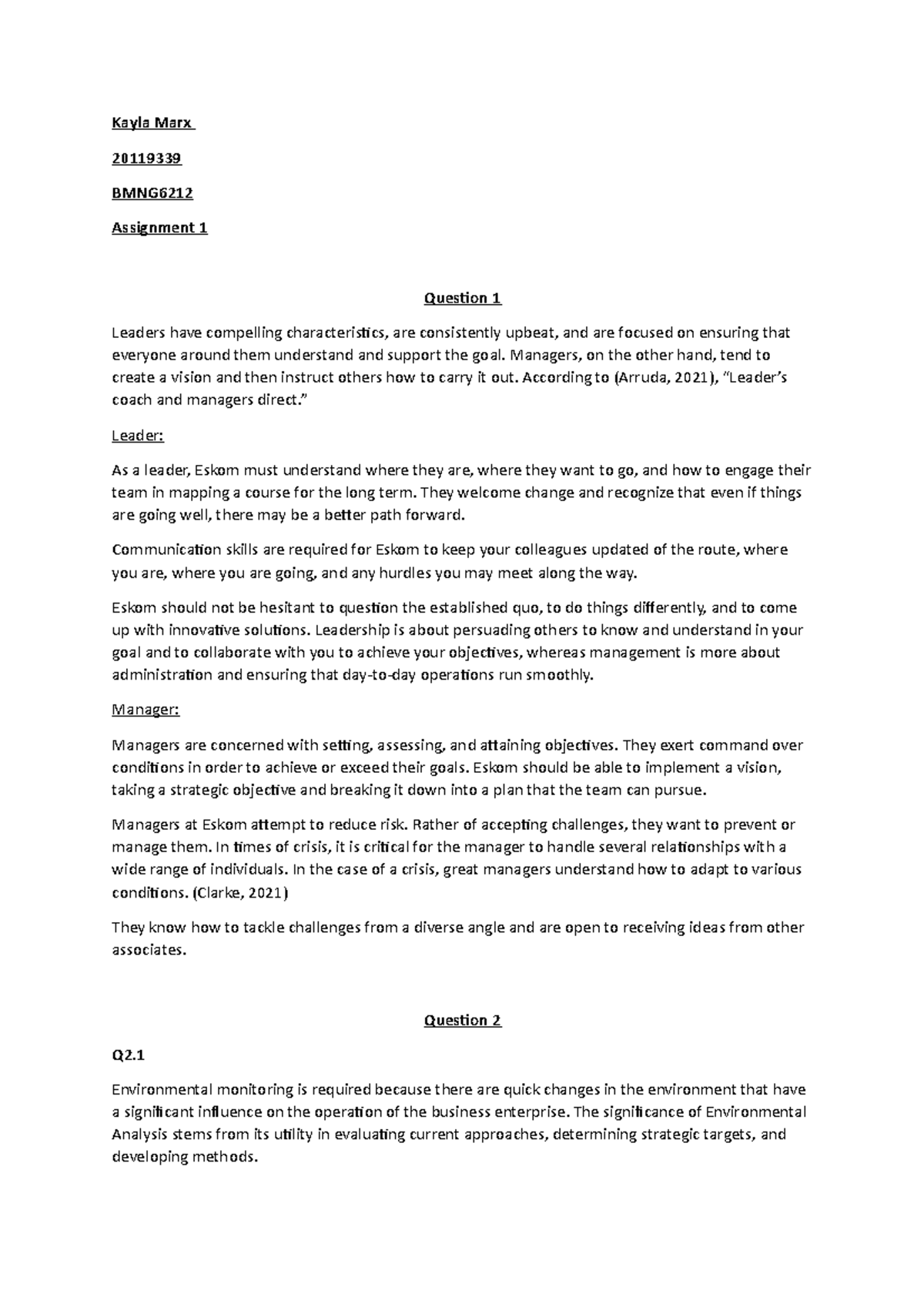 Kayla Marx 2011 9339 Assignment BMNG62112 - Kayla Marx 20119339 BMNG Assignment 1 Question 1 ...