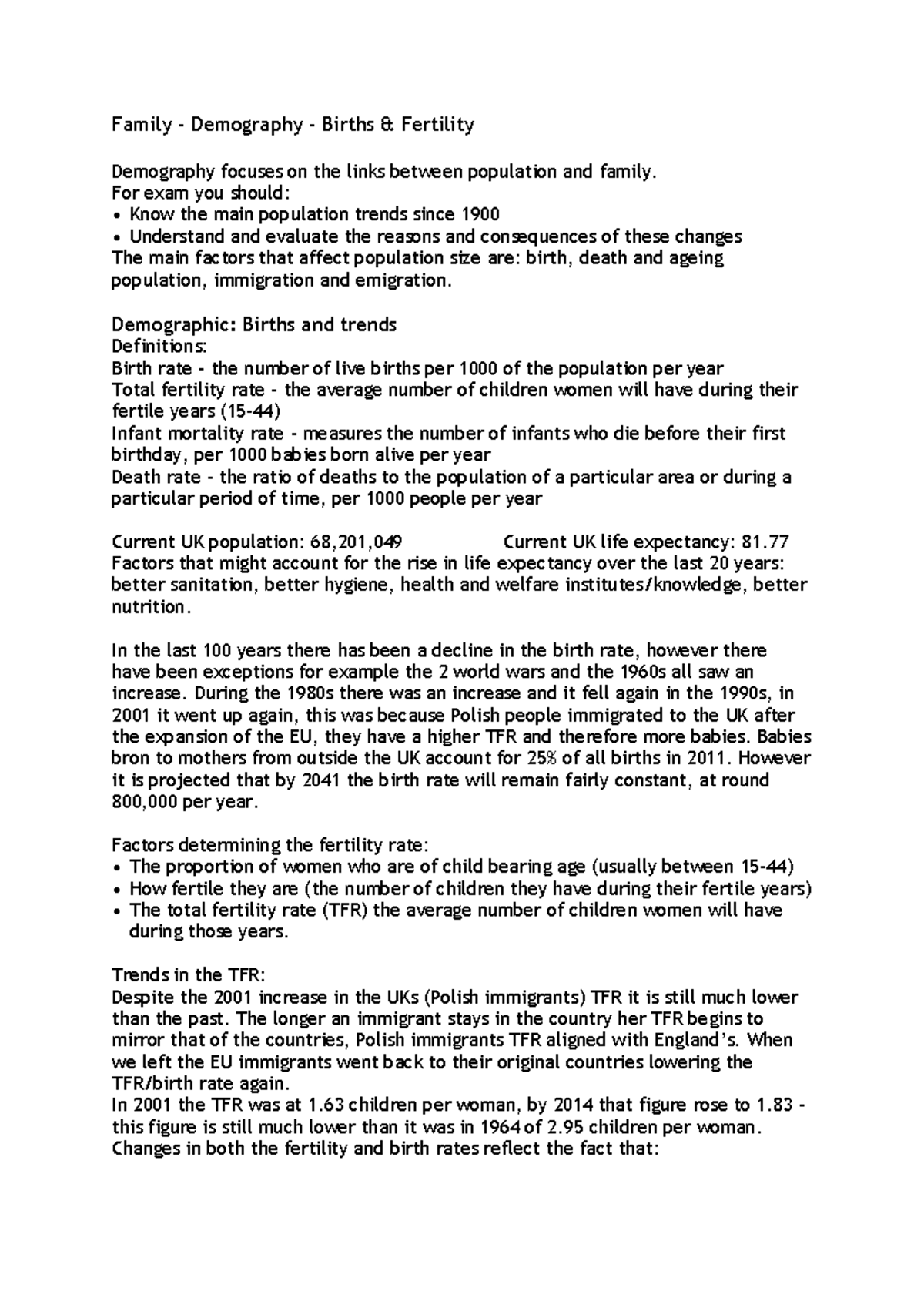 Family - Demography - Births and trends, Fertility Rate, Changes in ...