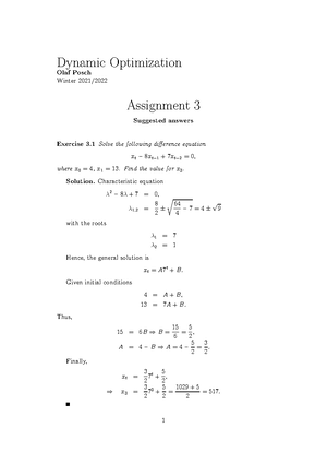 Dynopt ps1 solutions - Musterlösungen von der Aufgaben für Bonuspunkte des Kurses "Dynamic - Studocu