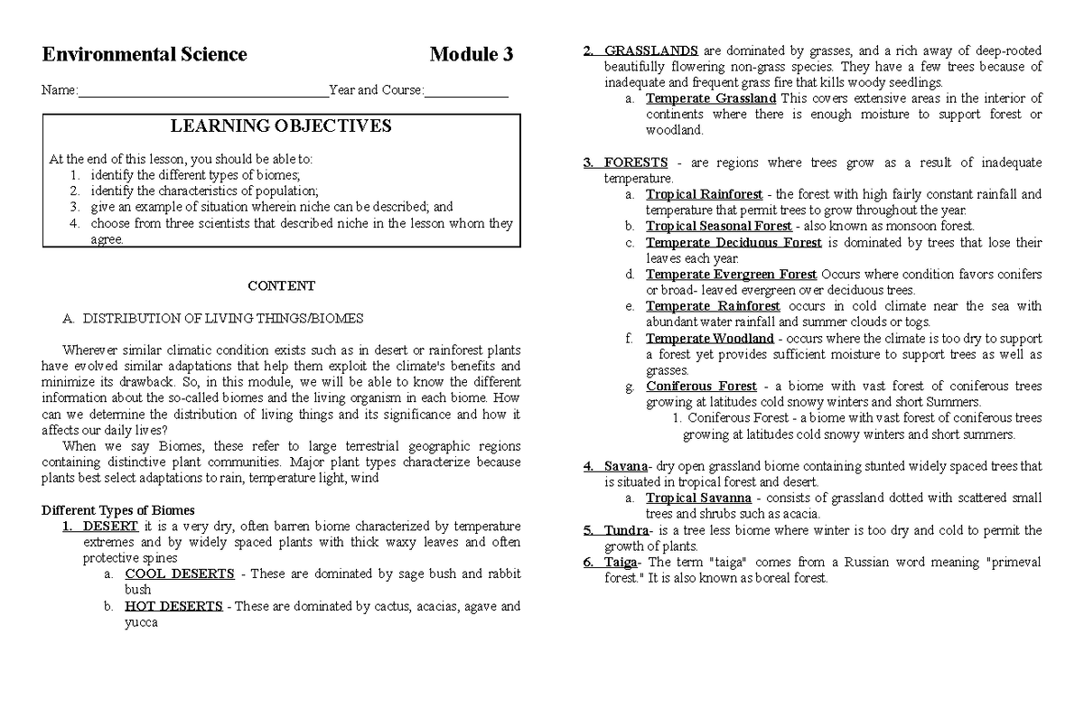 Environmental Science- Module 3 - identify the different types of ...