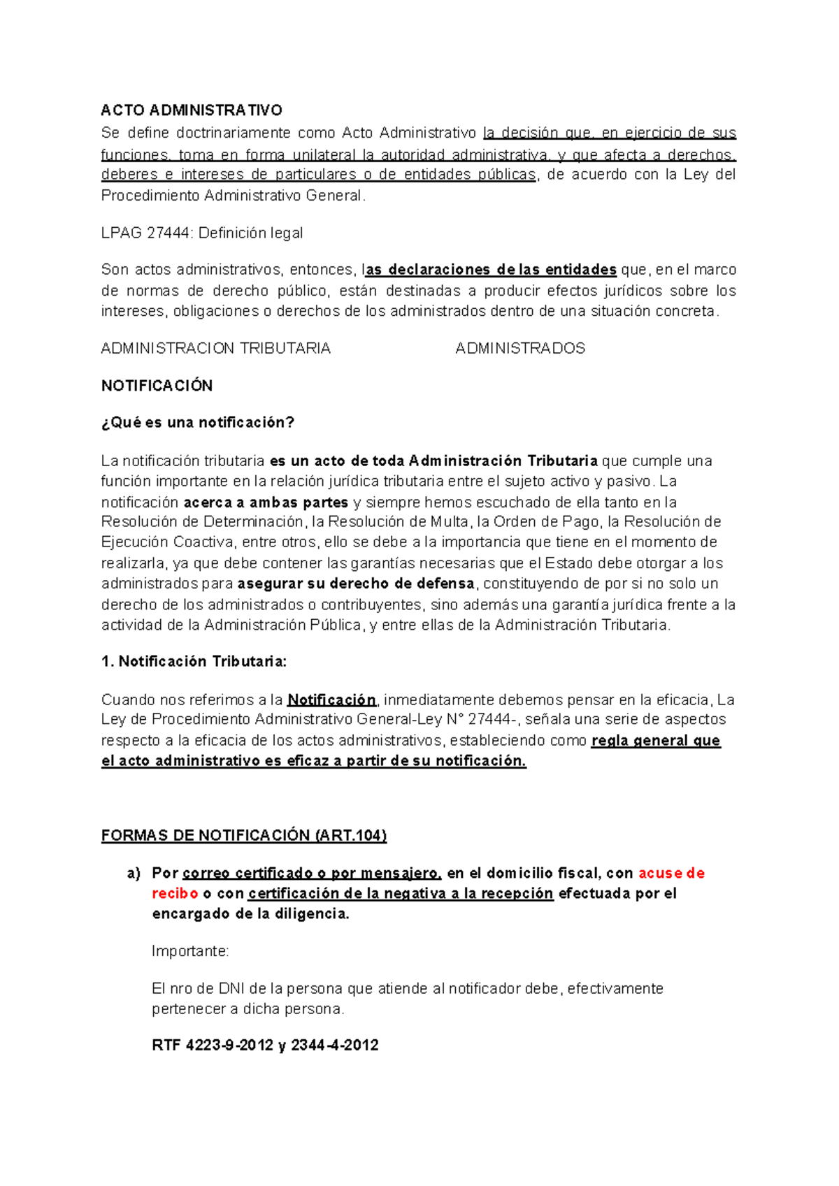 ACTO Adminitrativo - Tributación - ACTO ADMINISTRATIVO Se define ...