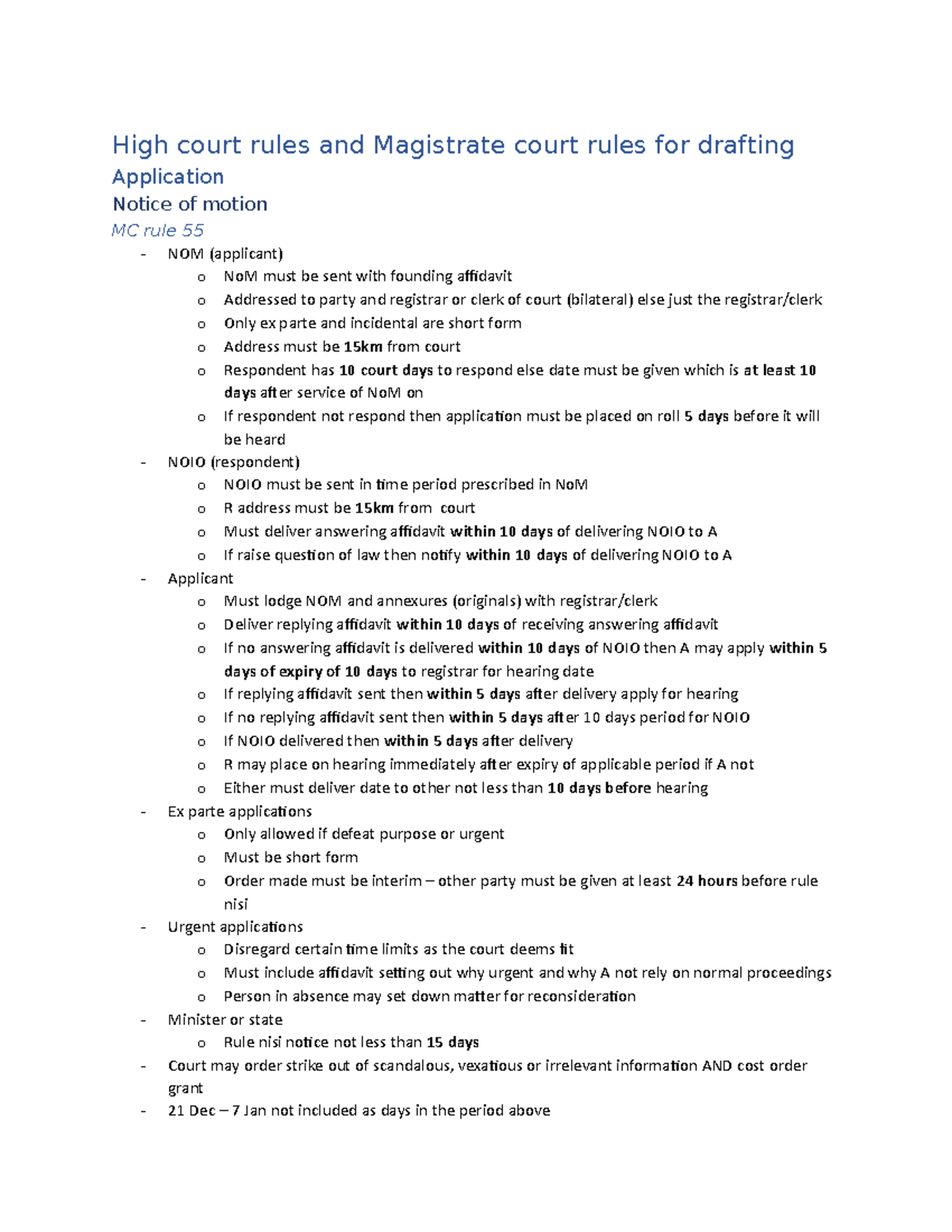 Document 1 - This is a summary of HC and MC rules regarding application ...