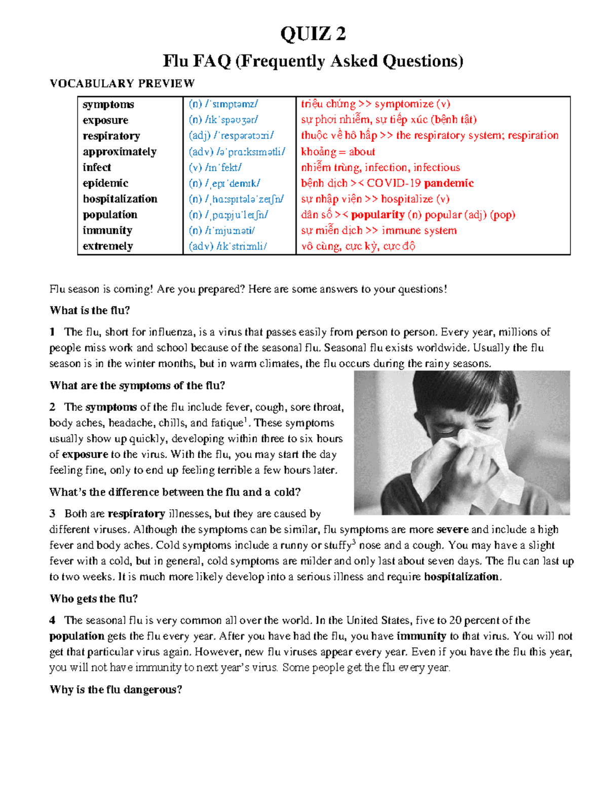 Quiz 3 - Flu FAQs - .... - QUIZ 2 Flu FAQ (Frequently Asked Questions ...