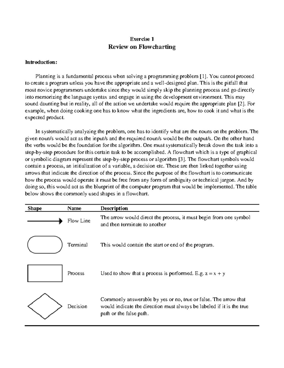 Lab Exercise 1 - Exercise 1 Review on Flowcharting Introduction ...