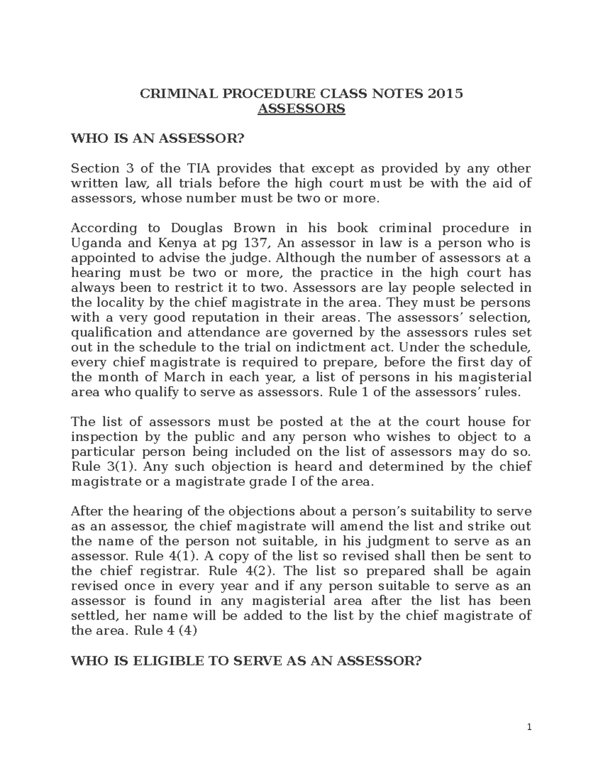 Assessors - CRIMINAL PROCEDURE CLASS NOTES 2015 ASSESSORS WHO IS AN ...