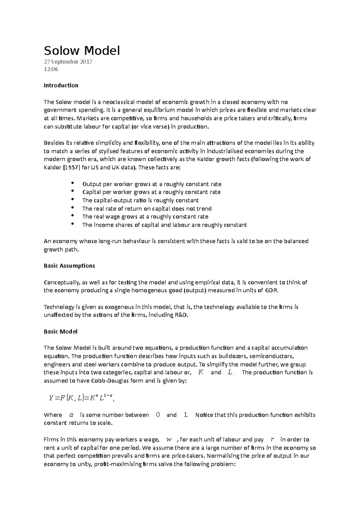 Solow Model - It is a general equilibrium model in which prices are ...