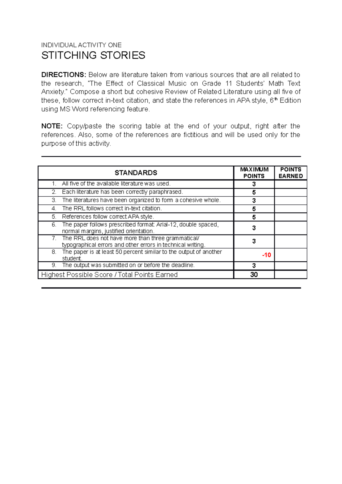 Stitching stories - Easy - INDIVIDUAL ACTIVITY ONE STITCHING STORIES ...