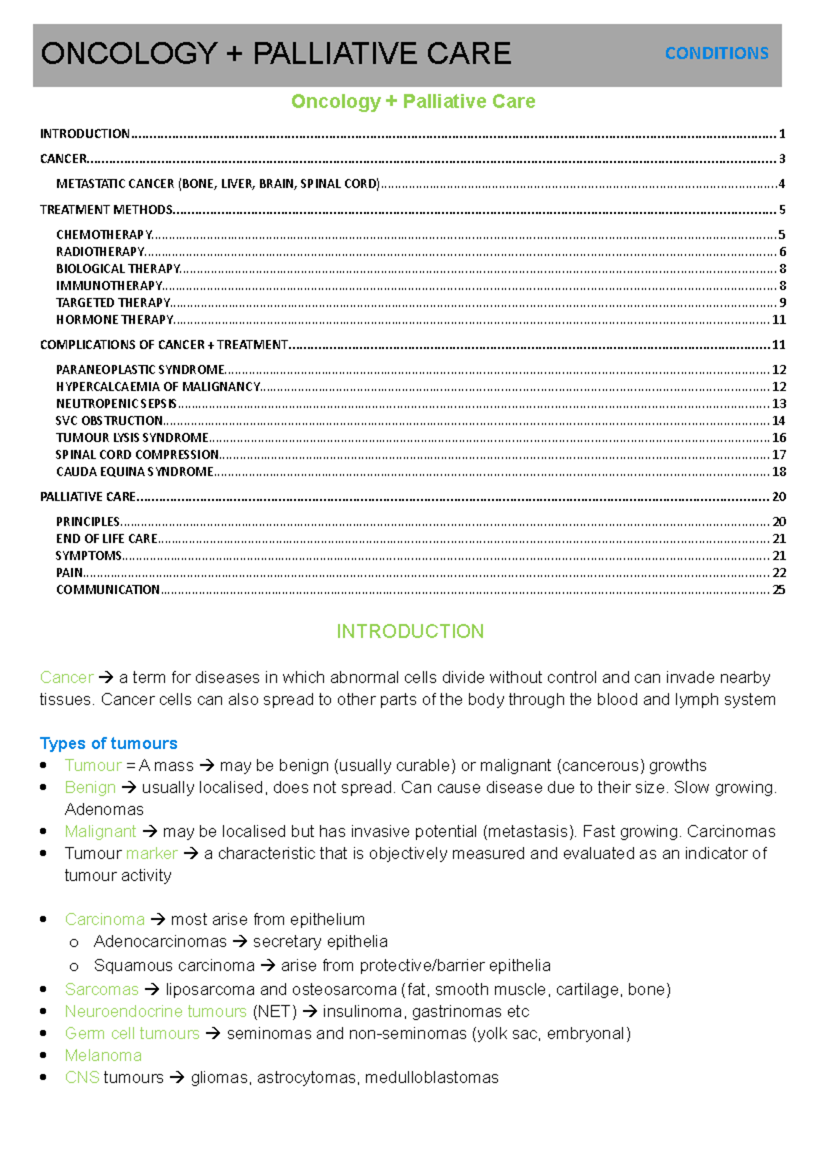 Oncology + palliative care - Oncology + Palliative Care - Studocu
