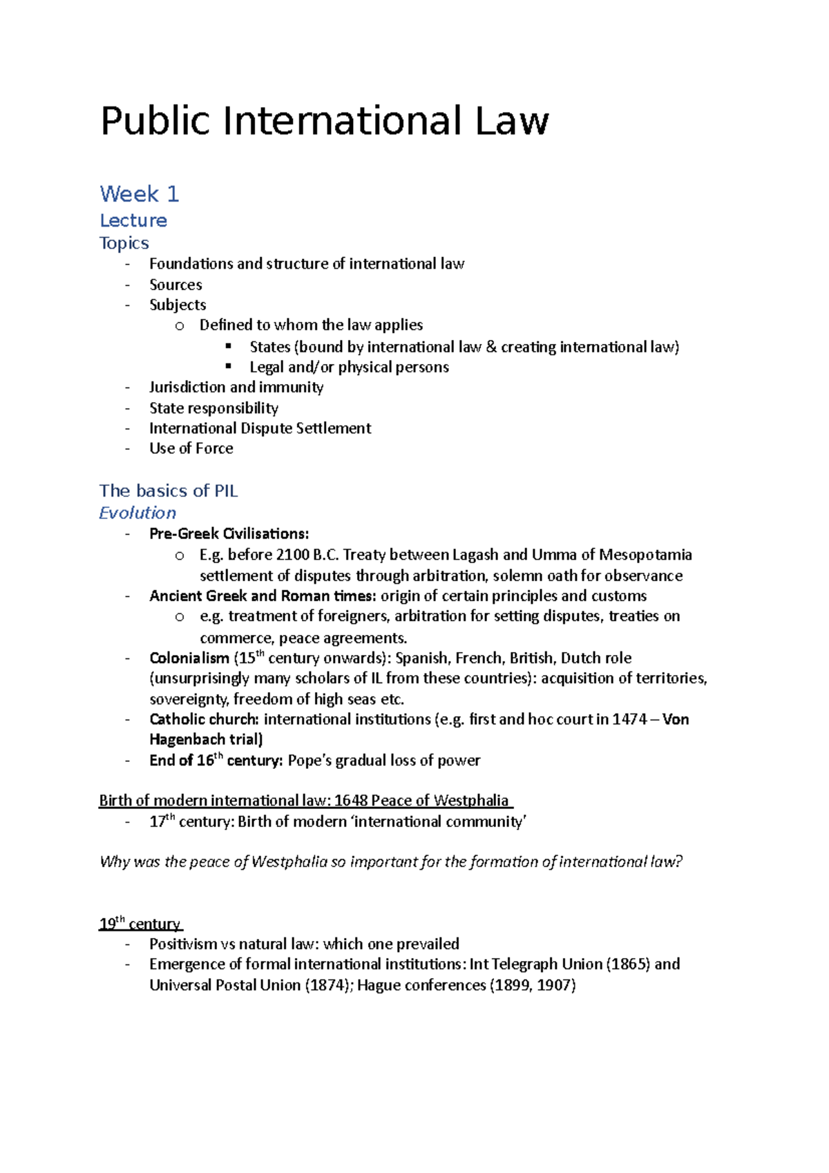 PIL hoorcolleges - College-aantekeningen 1-7 - Public International Law ...