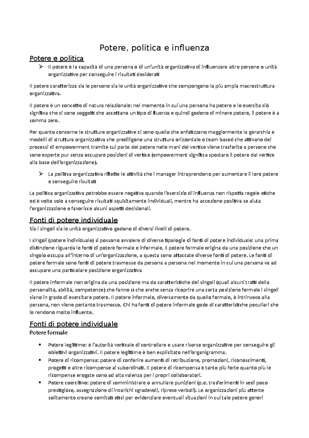 matematica pura 4 - Potere, politica e influenza Potere e politica Il potere è la capacità di ...