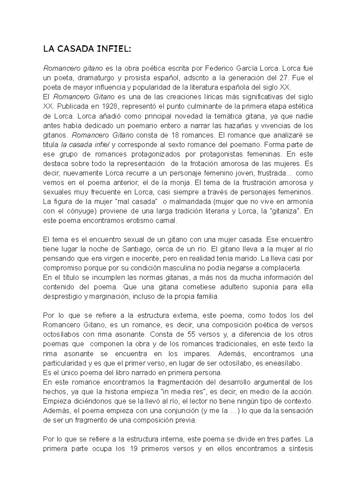 Romancero Gitano Casada Infiel La Casada Infiel Romancero Gitano Es La Obra Poética Escrita