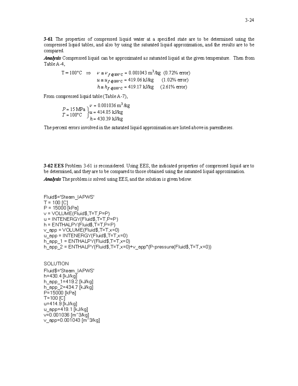 Thermo 5th Chap03P061 - 3-61 The properties of compressed liquid water ...