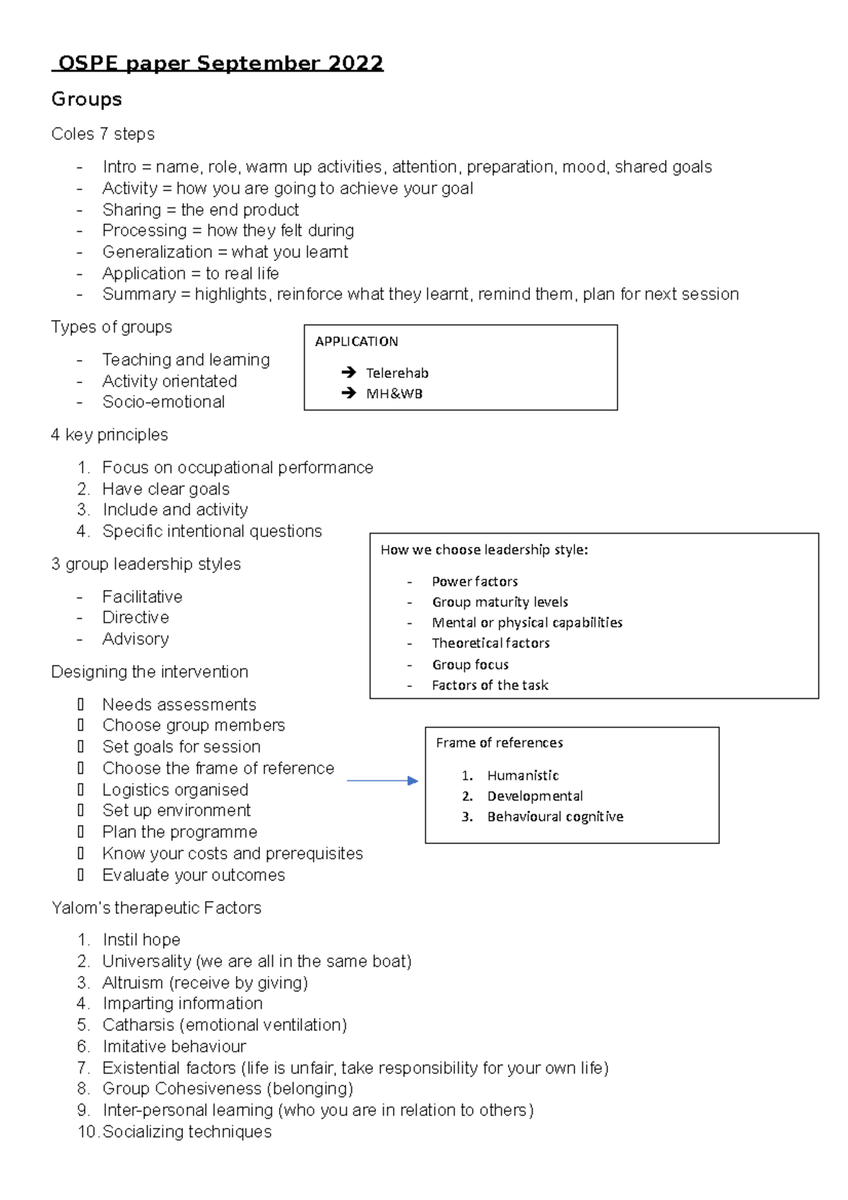 OSPE exam summary - OSPE paper September 2022 Groups Coles 7 steps ...