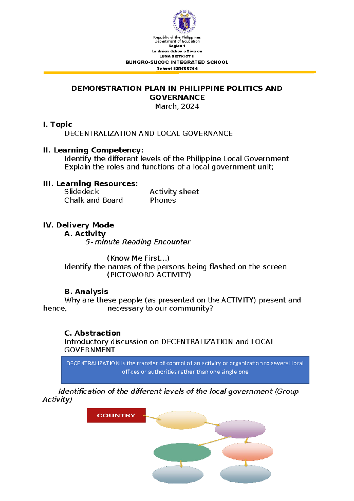 Demo plan - Department of Education Region 1 La Union Schools Division ...