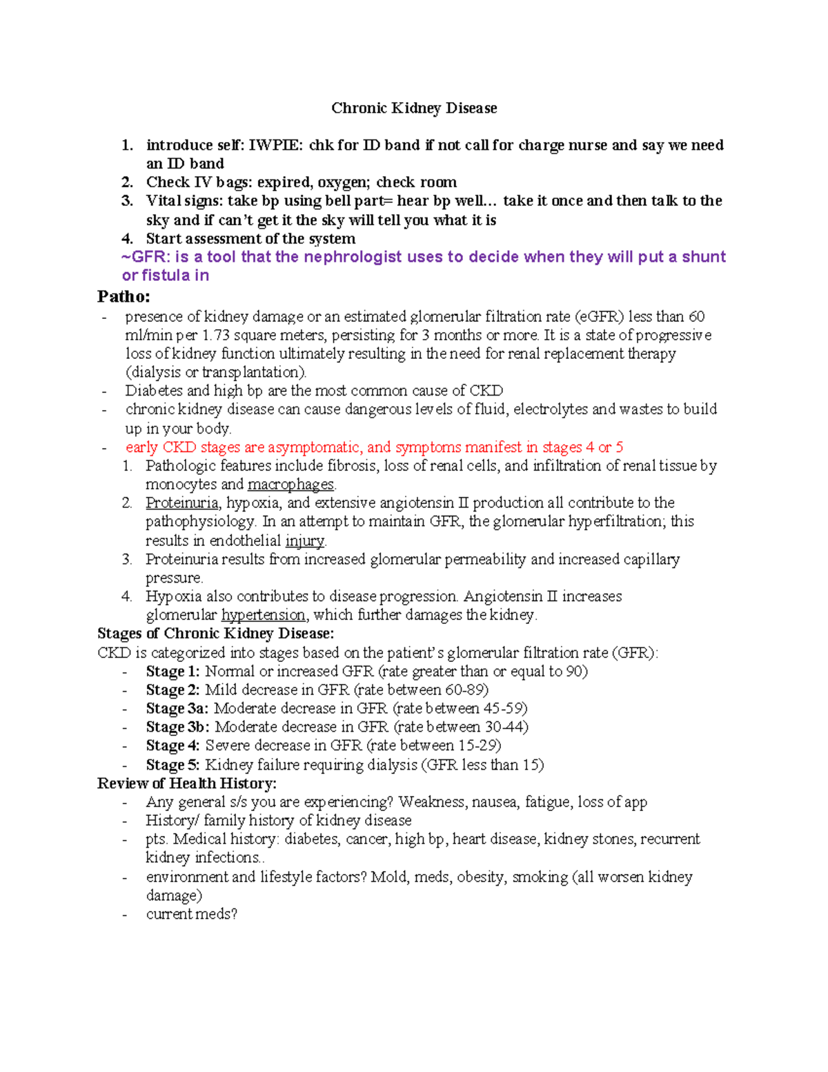 Chronic Kidney Disease: End stage Capstone Sim Notes - Chronic Kidney ...