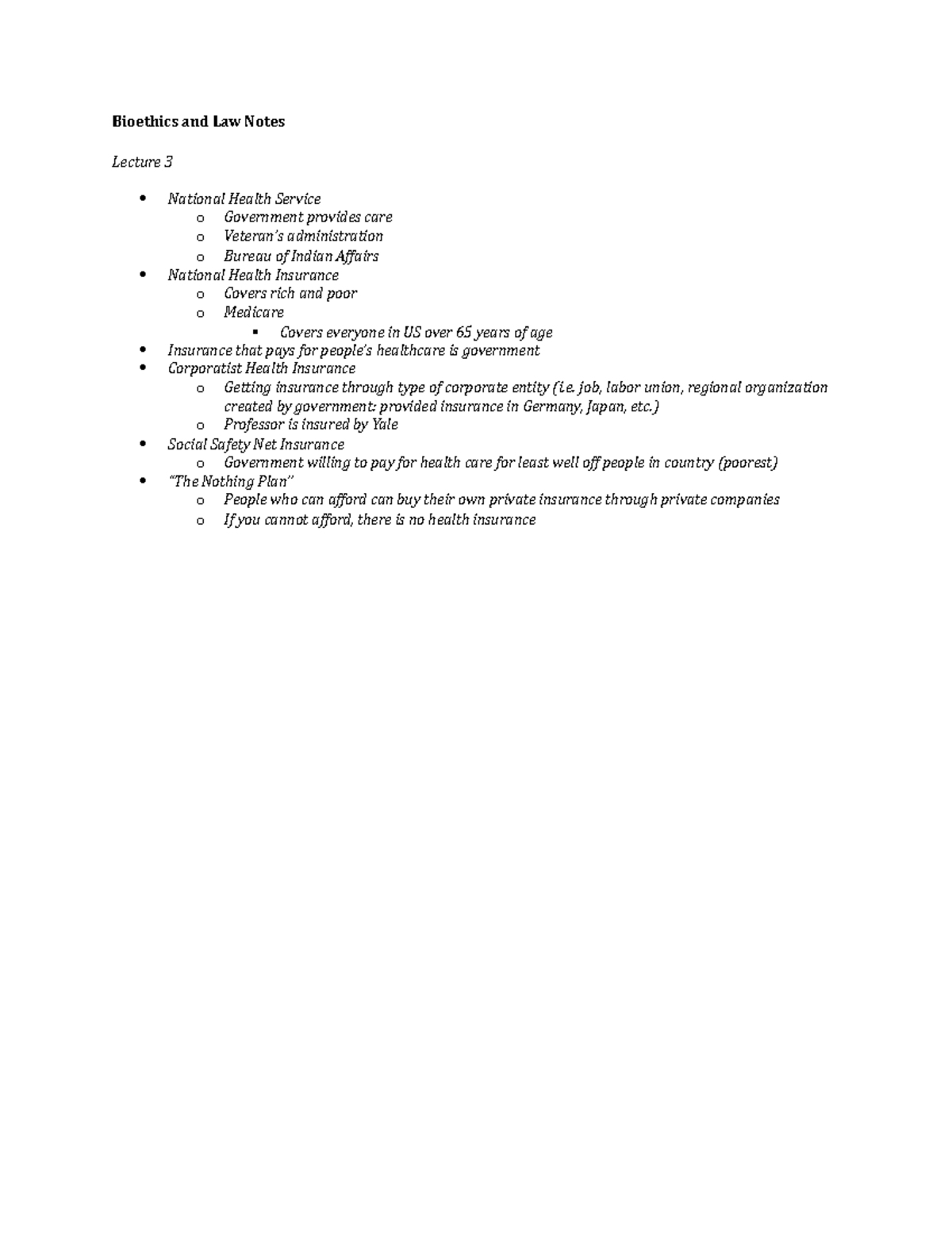 Bioethics and Law Notes - Bioethics and Law Notes Lecture 3 National ...