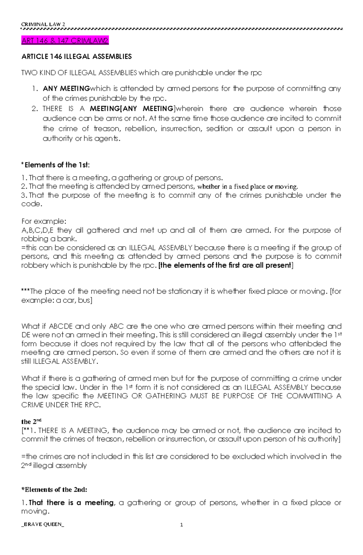 Criminal LAW2 ART 146 & 147 - CRIMINAL LAW 2 BRAVE QUEEN 1 ART 146 ...