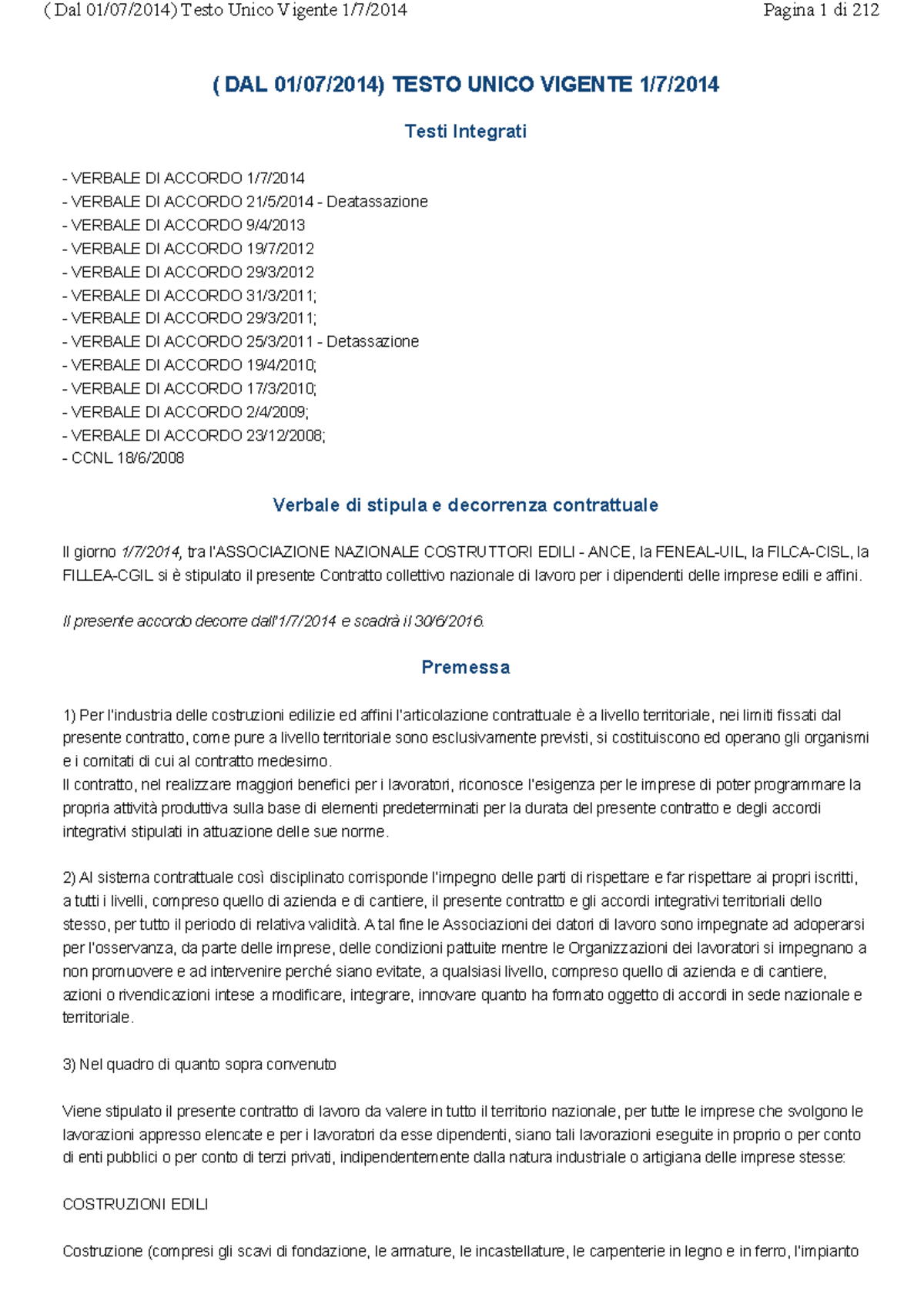 Ccnl edilizia industria - ( DAL 01/07/2014) TESTO UNICO VIGENTE 1/7 ...
