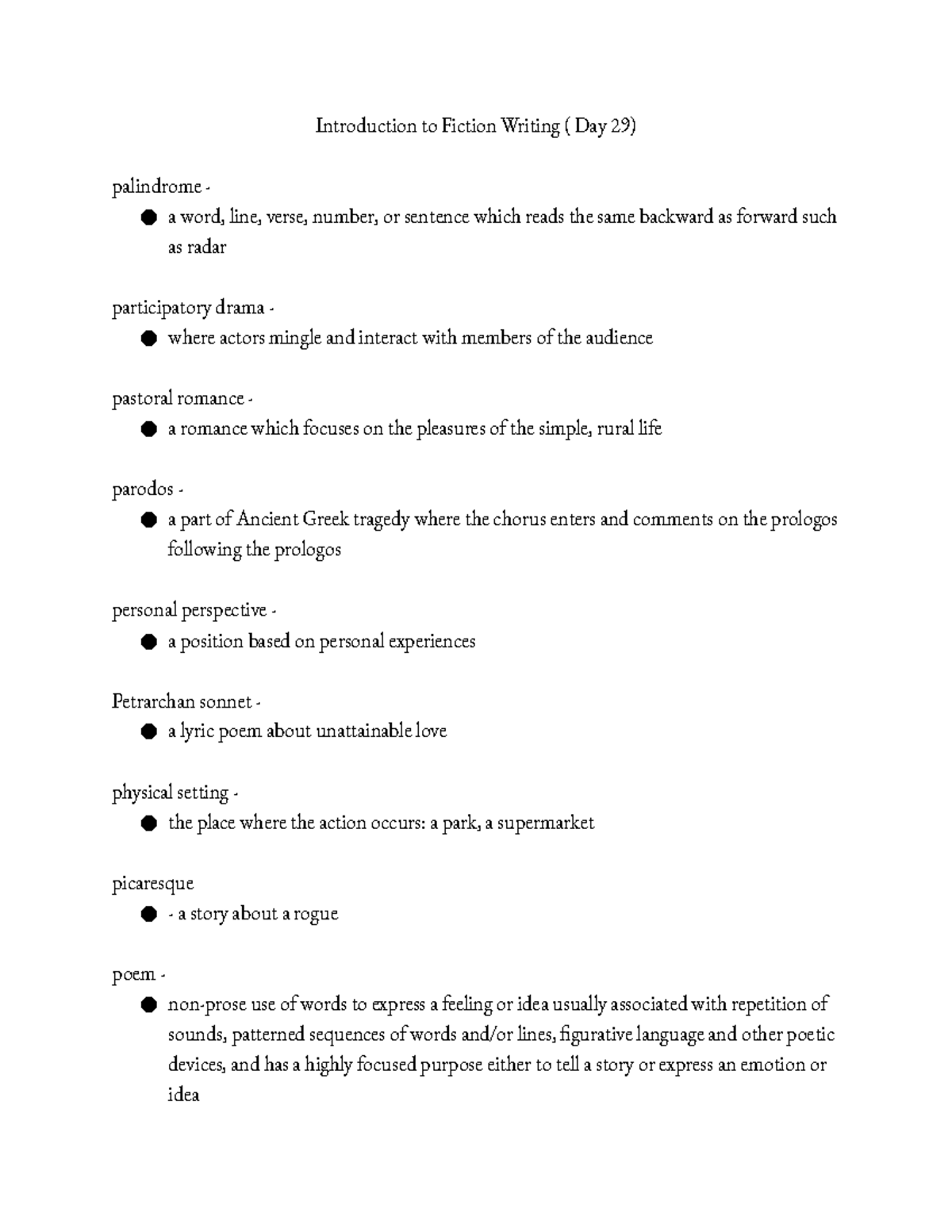 Introduction to Fiction Writing ( Day 29) - Introduction to Fiction ...