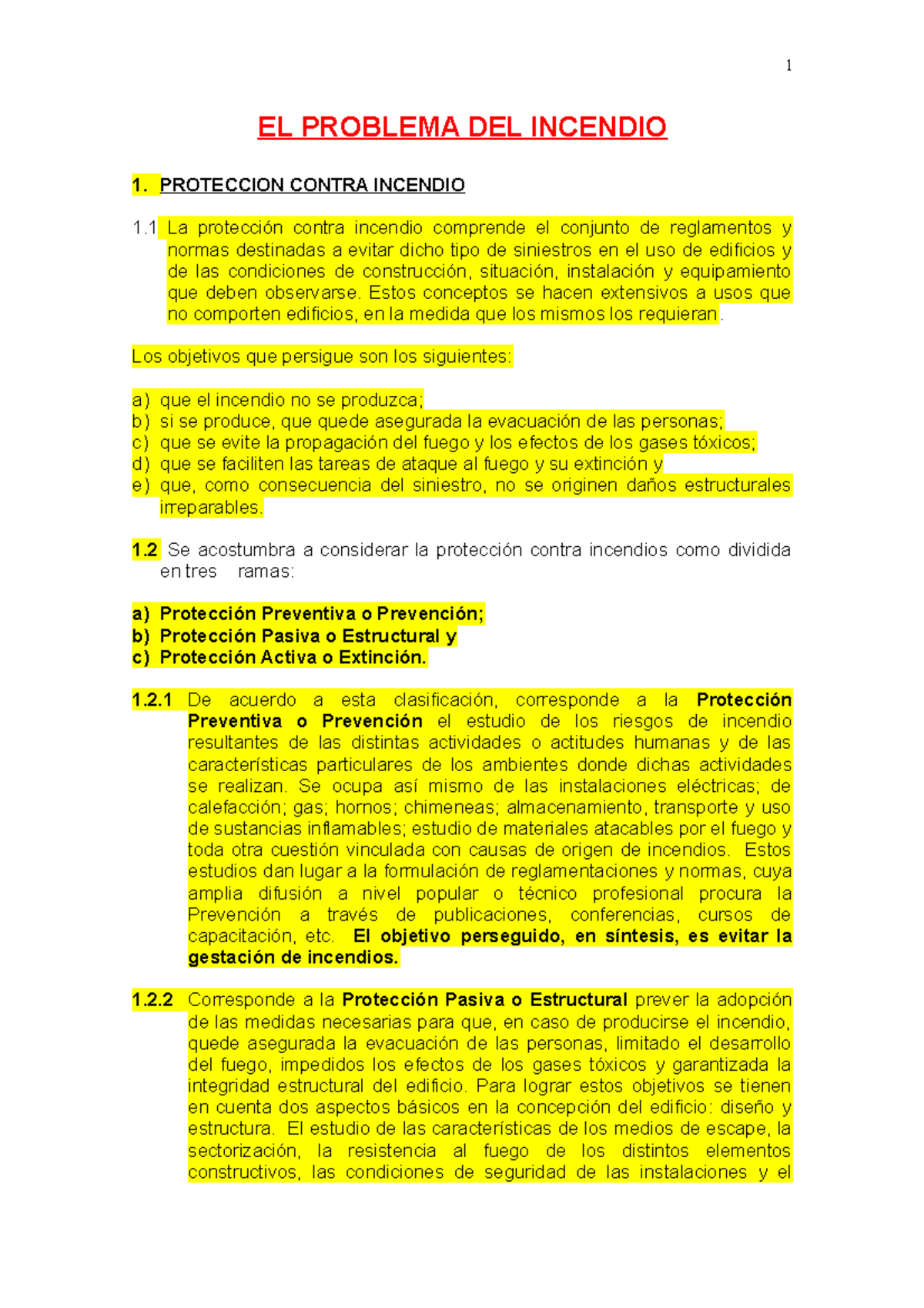 Apunte 2 de Incendios - EL PROBLEMA DEL INCENDIO 1. PROTECCION CONTRA ...