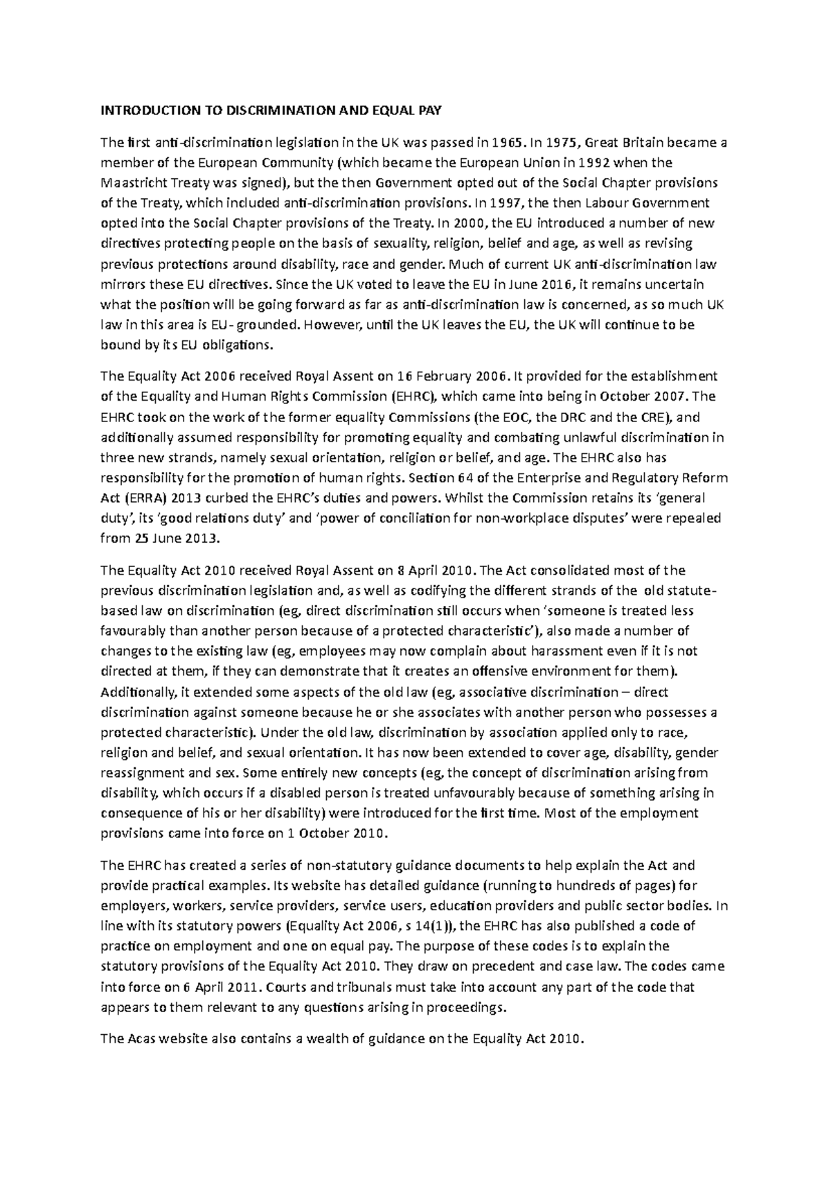 A introduction to discrimination and equal pay - INTRODUCTION TO ...