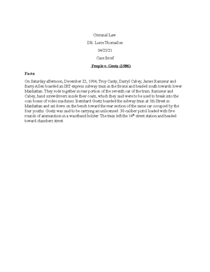 Criminal Law Brief Two - Name: Nicolas LaGarde Date: April 27, 2022 ...
