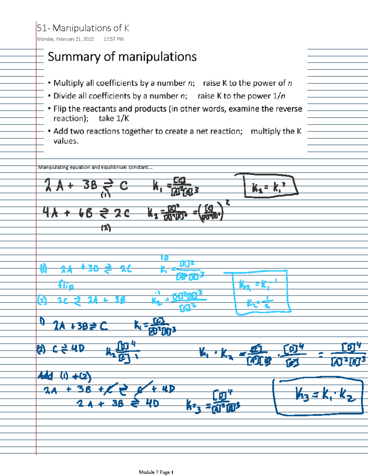 Module 7- CHE 102 - Professor Snyder - Manipulating equation and ...