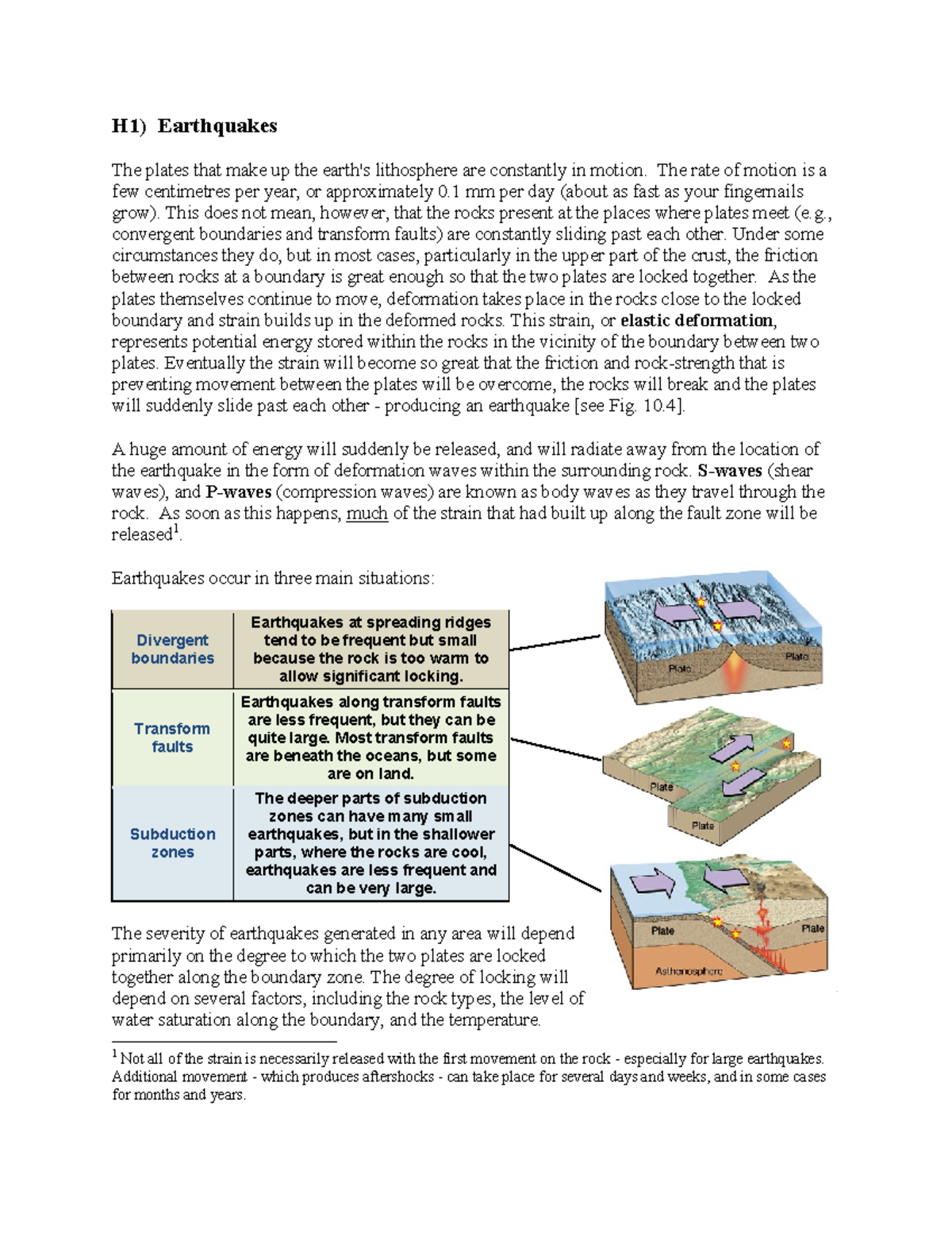 Notes-8 - H1) Earthquakes The plates that make up the earth's ...