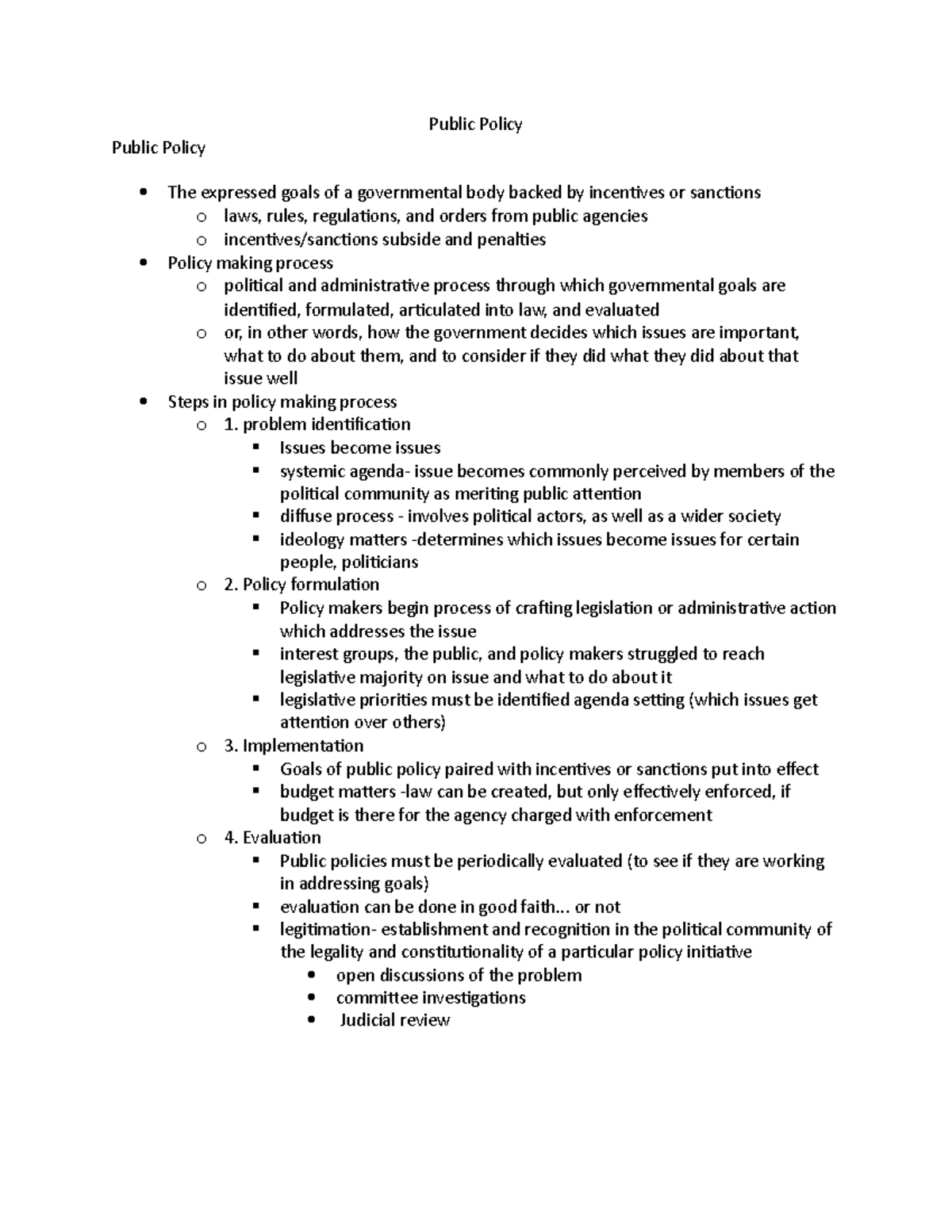 Chapter 12-13 - Lecture notes 12-13 - Public Policy Public Policy The ...