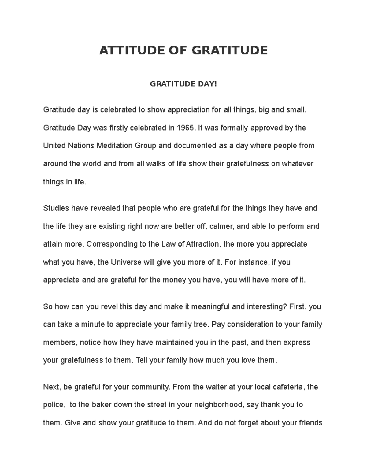 Attitude of Gratitude - Journal - ATTITUDE OF GRATITUDE GRATITUDE DAY ...