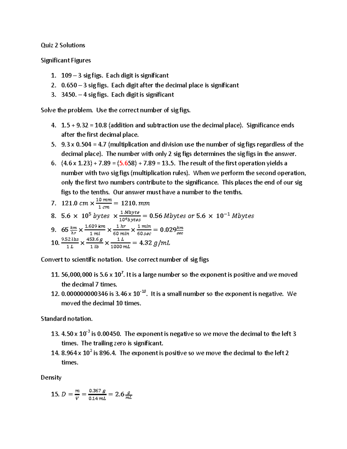 Quiz 2 Solutions chemistry bases - Quiz 2 Solutions Significant Figures ...