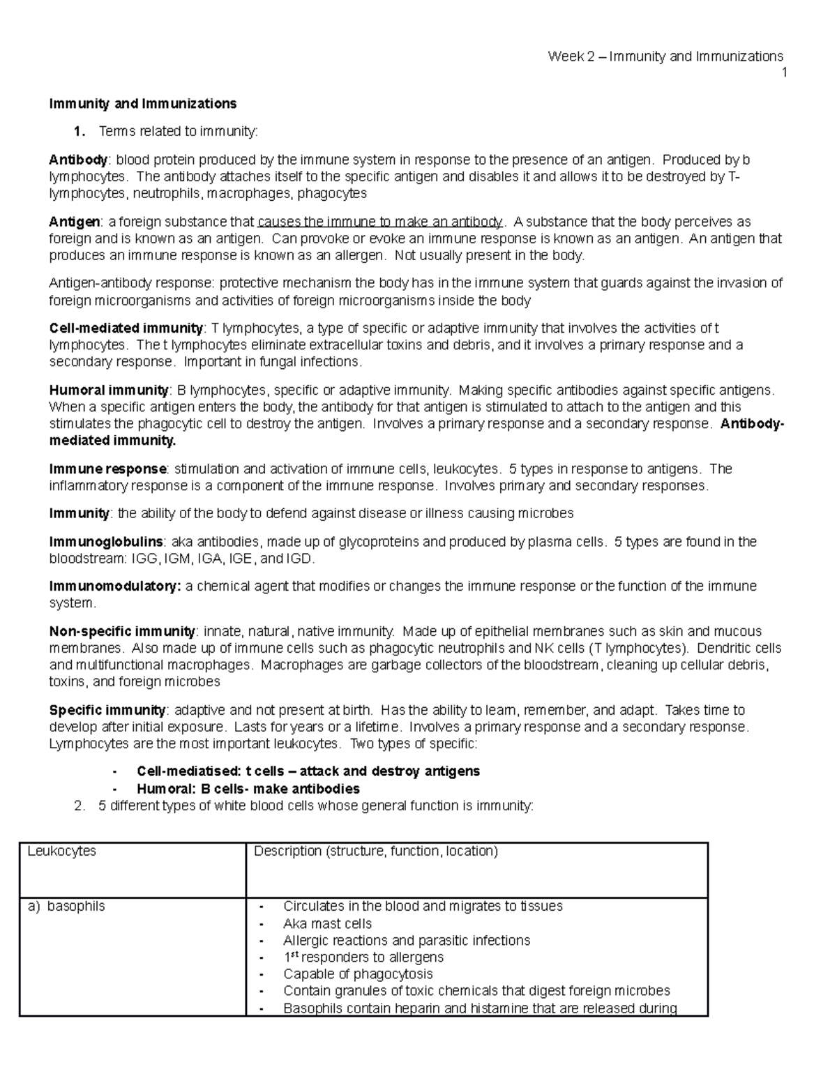 Week 2 - Immunity and Immunizations - 1 Immunity and Immunizations 1 ...