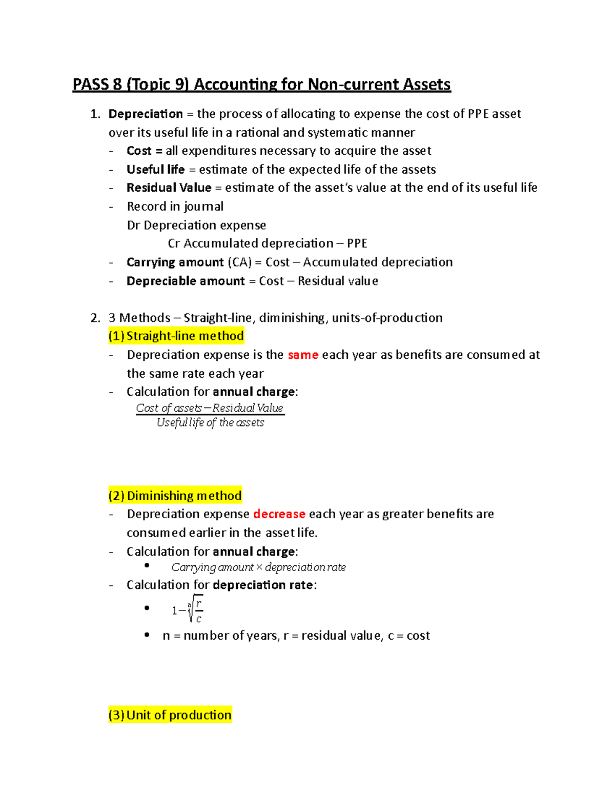 PASS 8 - Accounting notes - PASS 8 (Topic 9) Accounting for Non-current ...