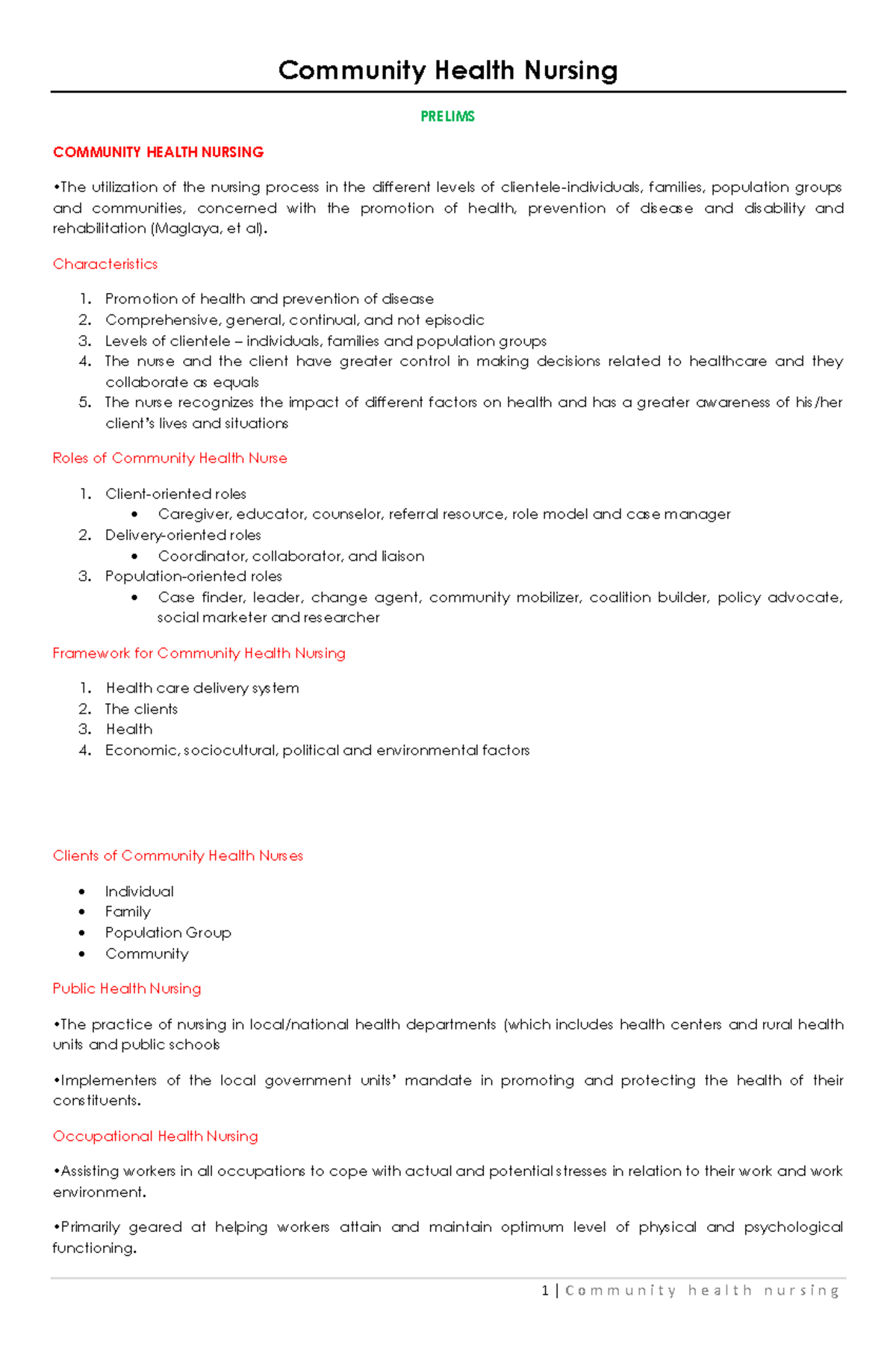 Community Health Nursing - Community Health Nursing PRELIMS COMMUNITY ...