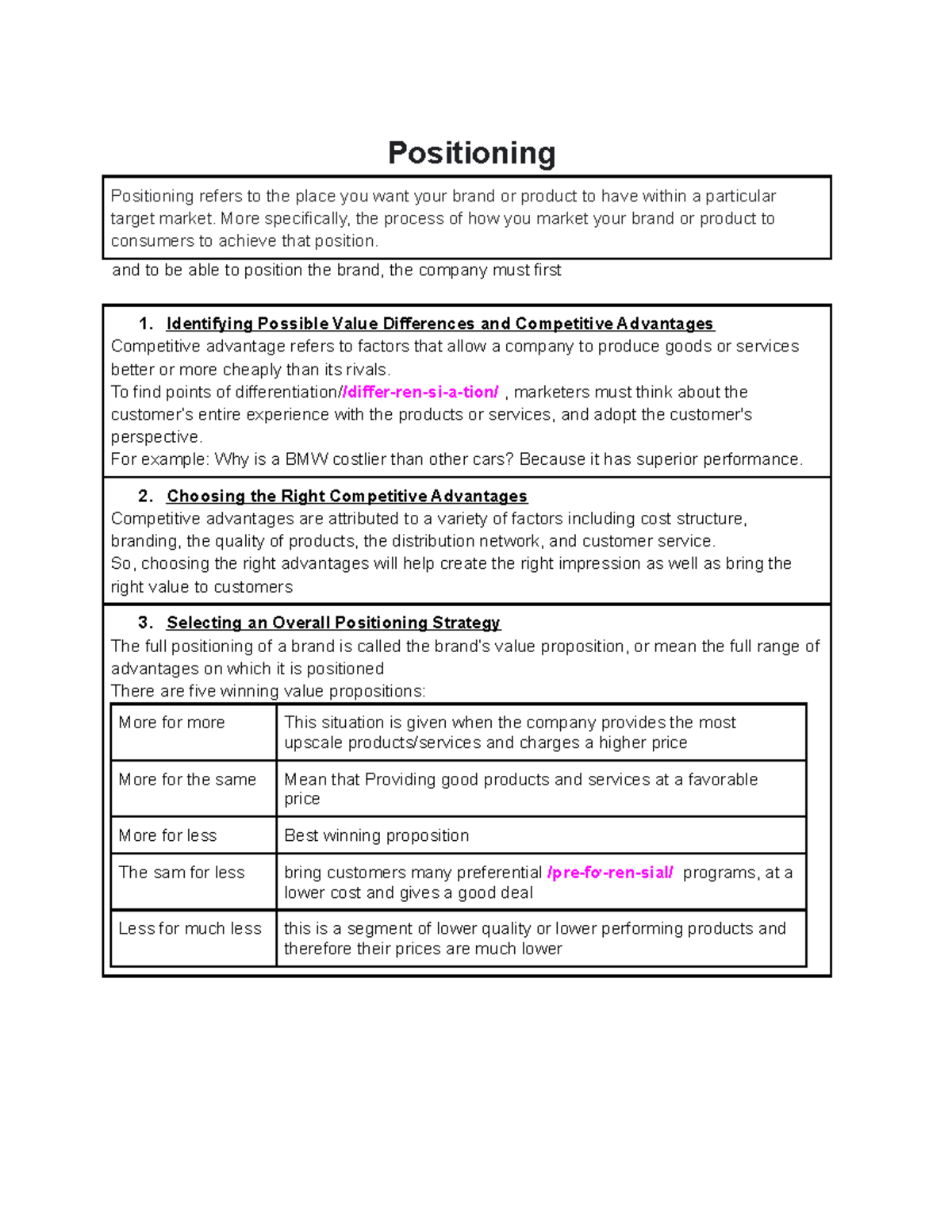 Positioning - individual note - Positioning Positioning refers to the ...