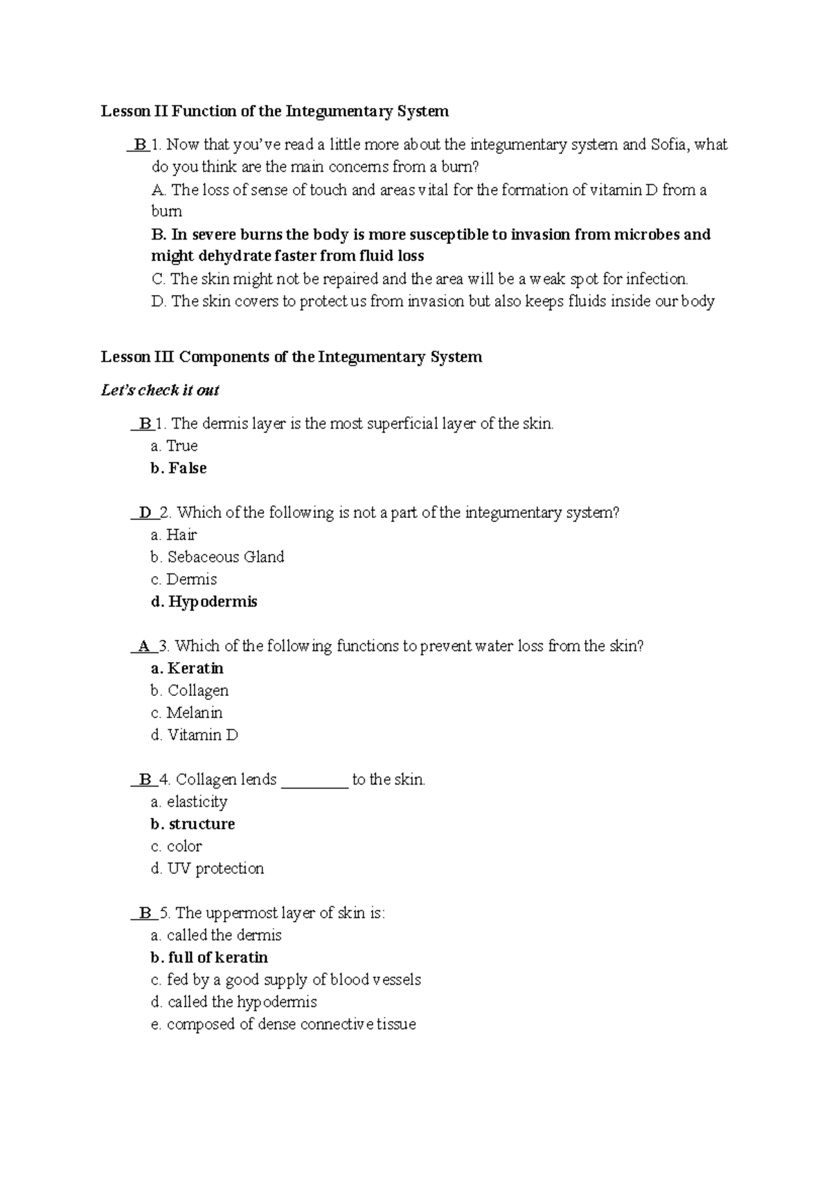 2 integumentary system introduction - Lesson II Function of the ...