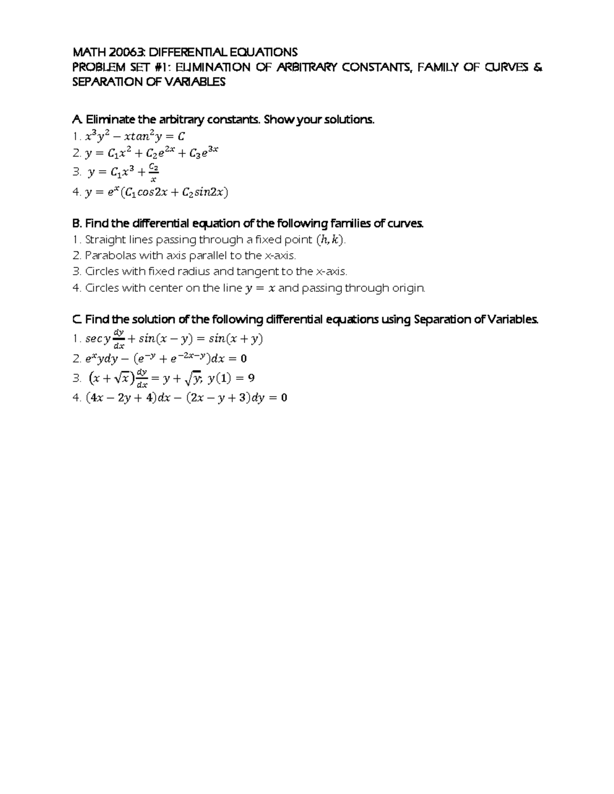ACT1 Elimination of AC Families of Curves Separation of Variables ...