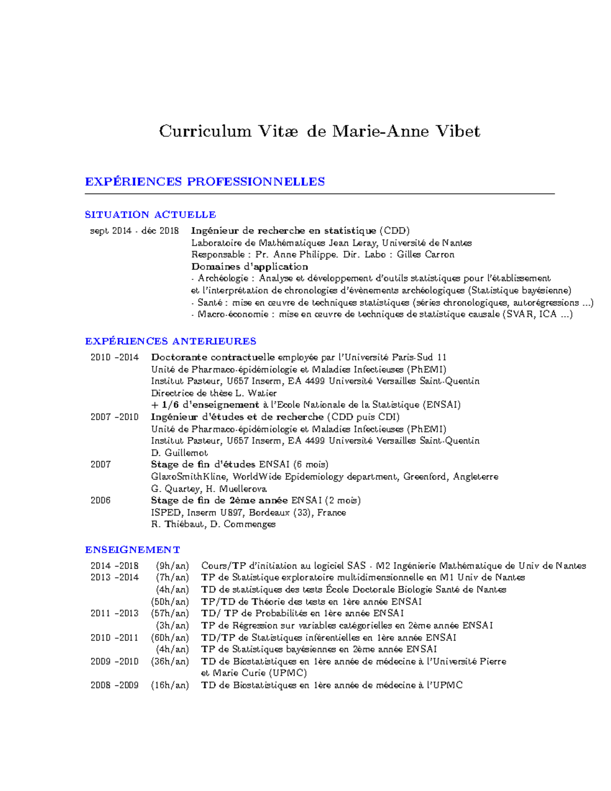 CV 2018 08 web - Hhh - Curriculum Vitæ de Marie-Anne Vibet EXPÉRIENCES PROFESSIONNELLES ...