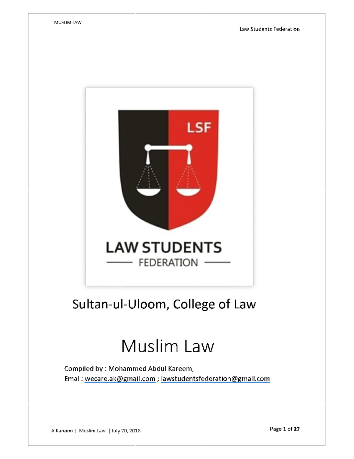 Muslim Law-2 Osmania university - :Muslim Law-II: Q.) Explain various ...