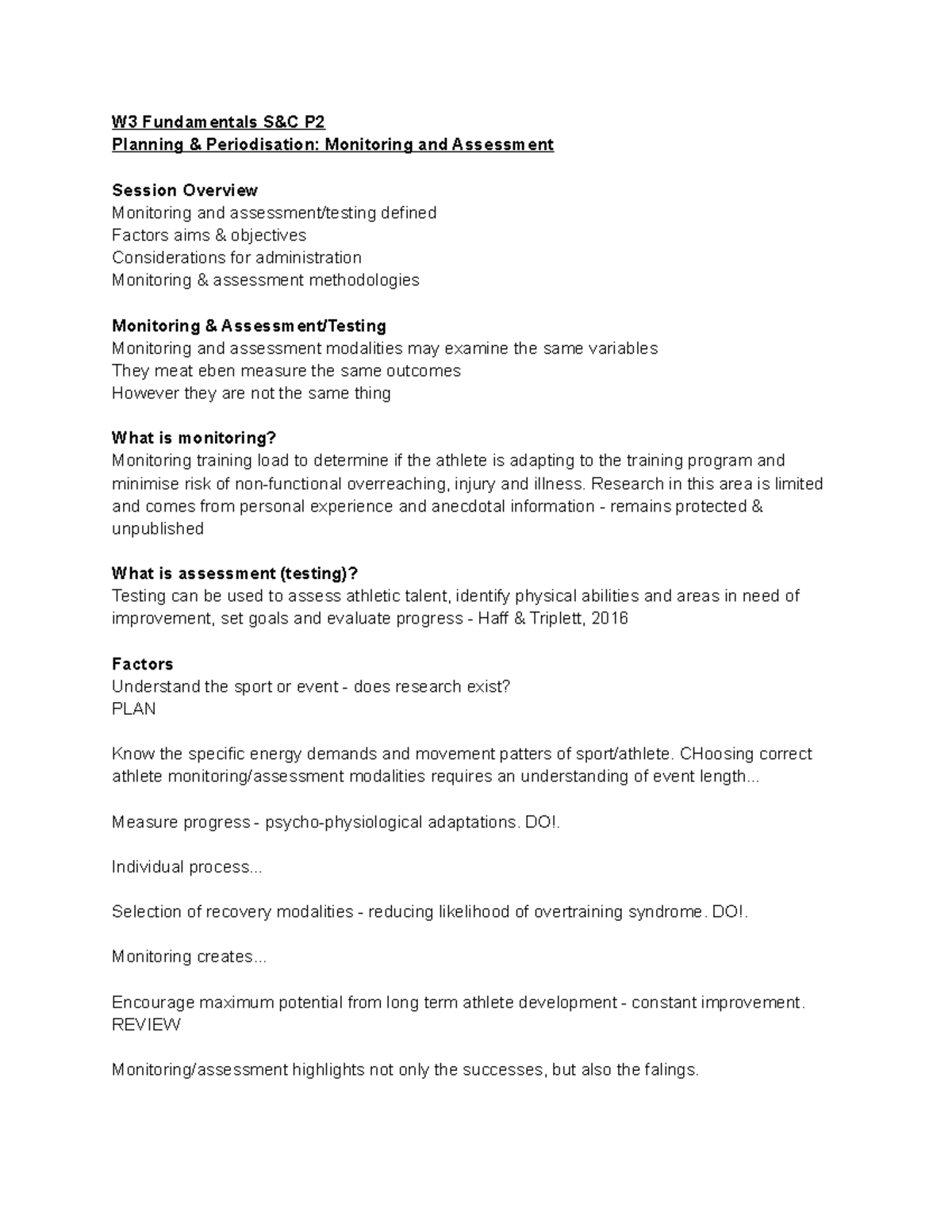 W3 Fundamentals P2 - Week 3 Strength and conditioning applied practice ...