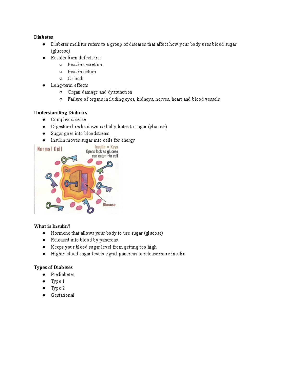 KIN123 Lecture Notes Diabetes - Diabetes Diabetes mellitus refers to a ...