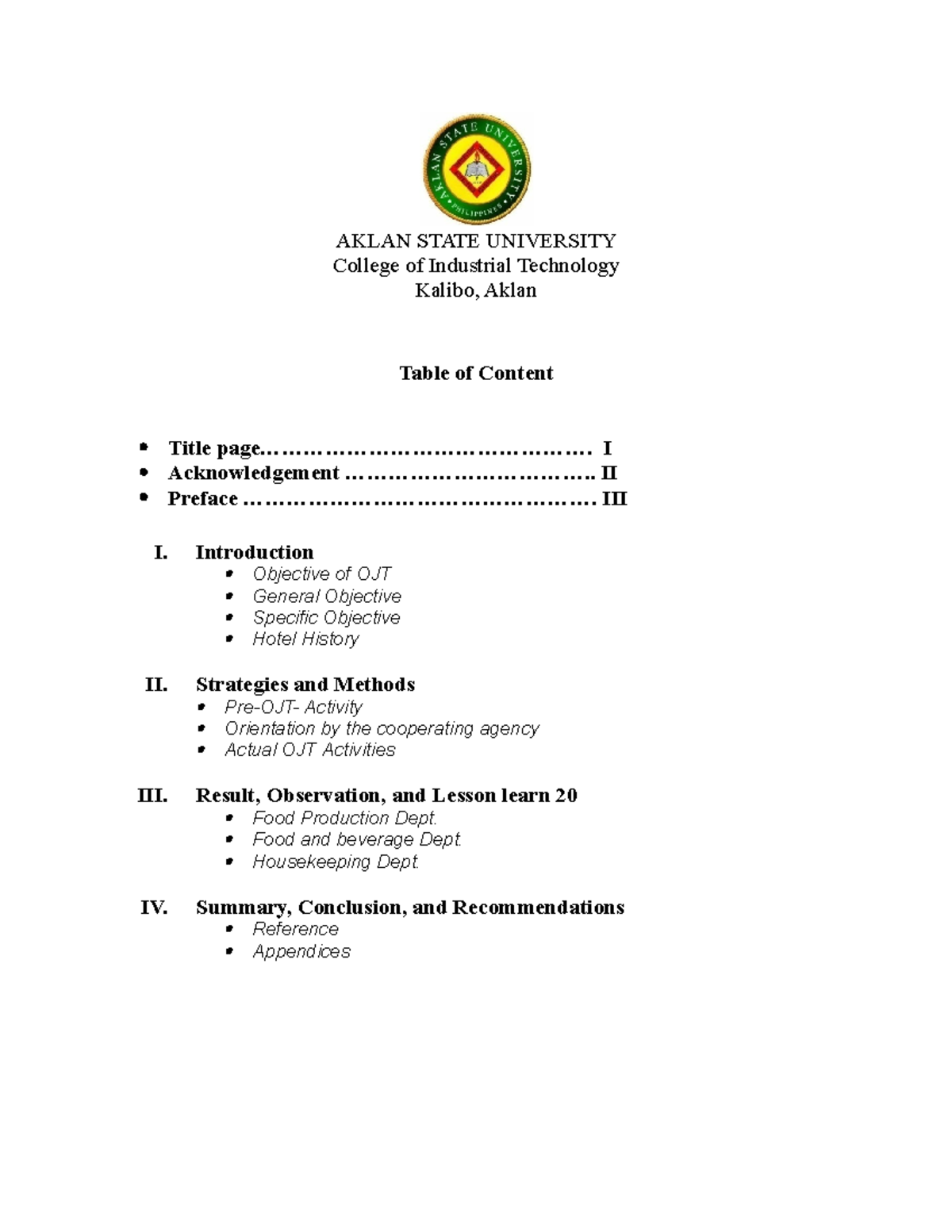 Aklan State Universit 1 - AKLAN STATE UNIVERSITY College of Industrial ...