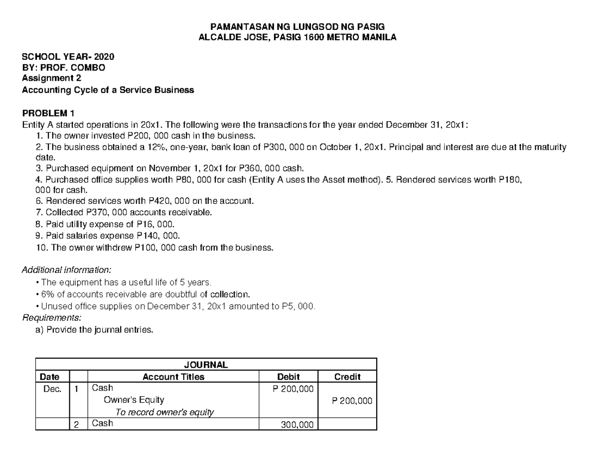 Assignment about Accounting cycle - Accountancy - Studocu