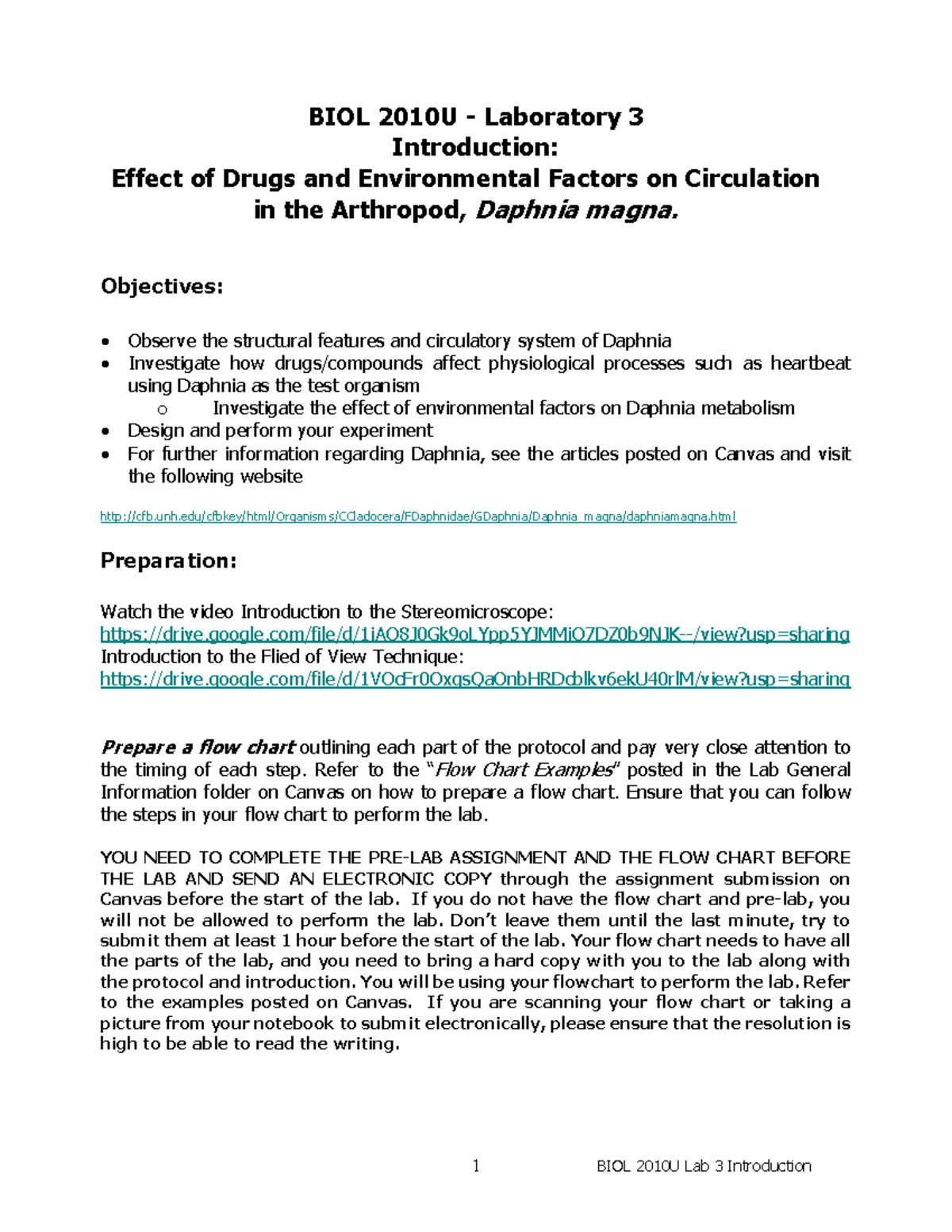 Biol 2010 U lab 3 introduction 2023 - BIOL 2010U - Laboratory 3 Introduction: Effect of Drugs ...