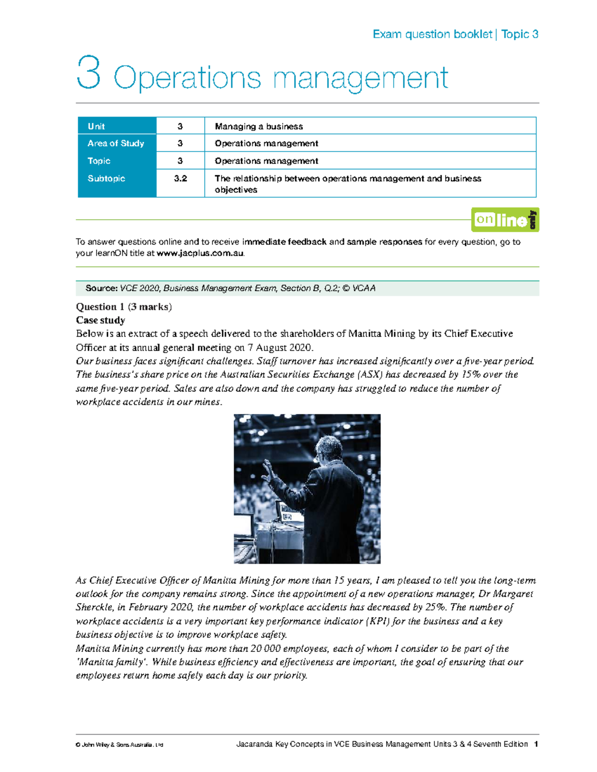 Eqb-0143 - Practice SAC - 3 Operations management Unit 3 Managing a business Area of Study 3 ...