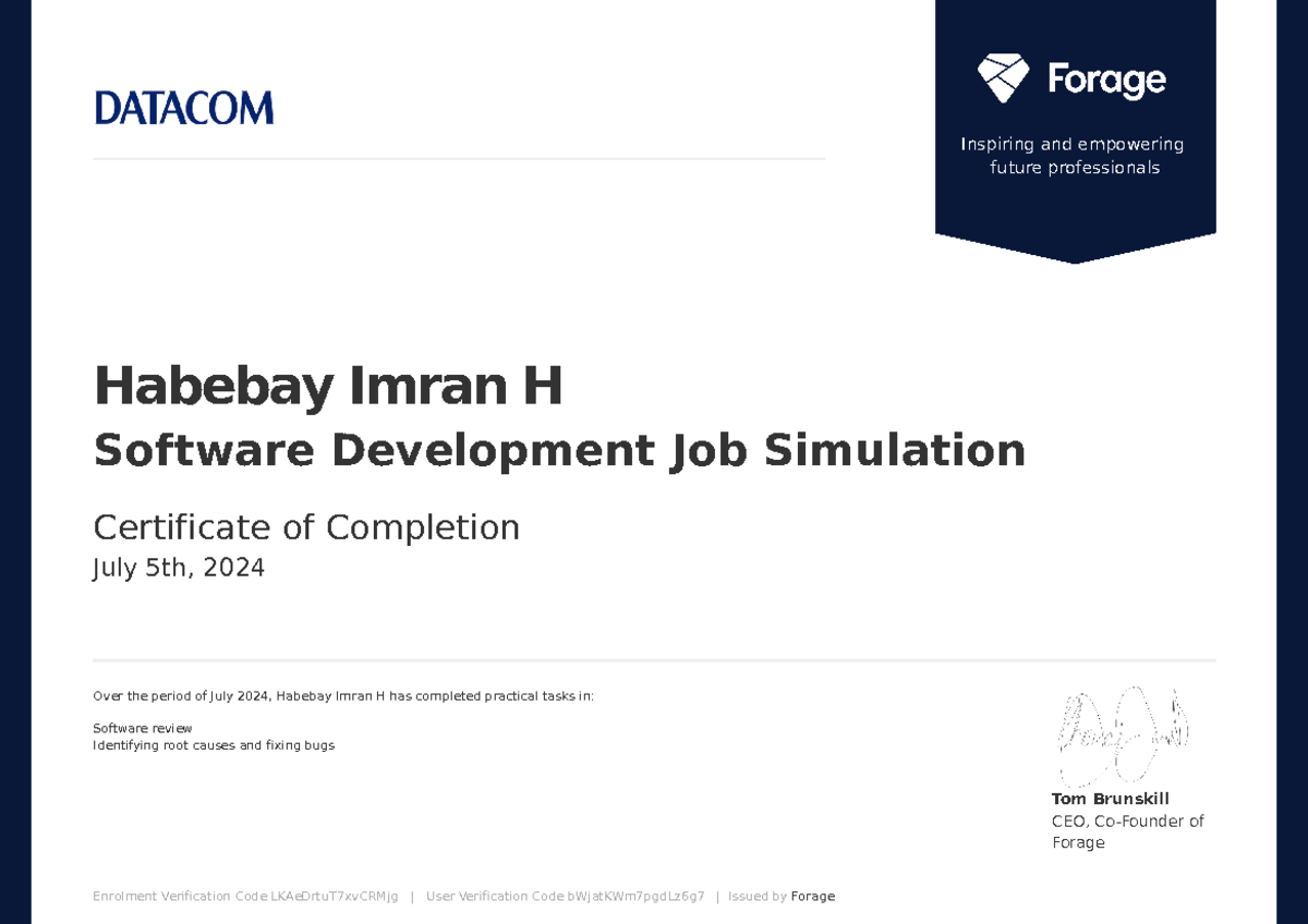 Datacom Internship Course - Mini Project - Habebay Imran H Software Development Job Simulation ...