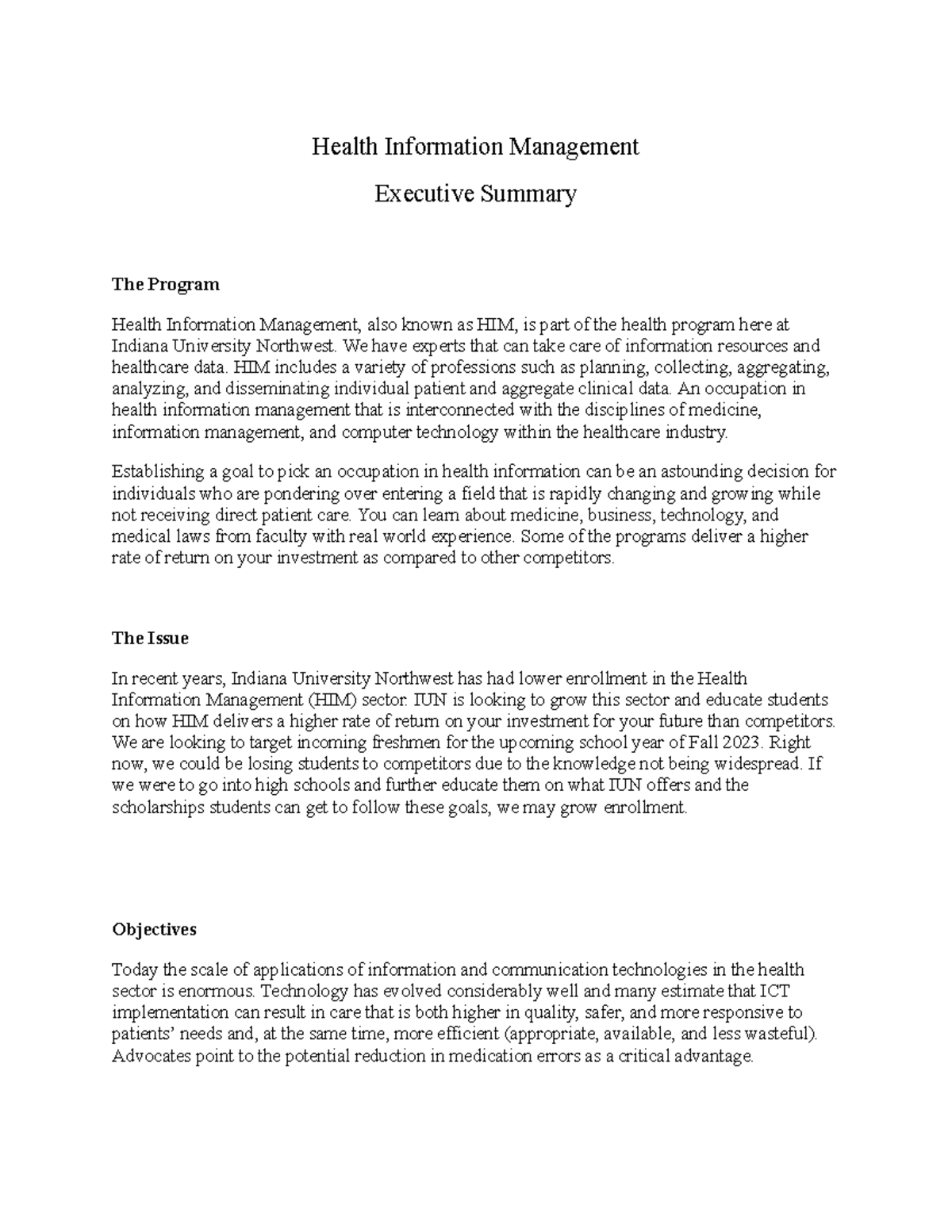 Executive summary - pitch for companies mission statement - Health ...