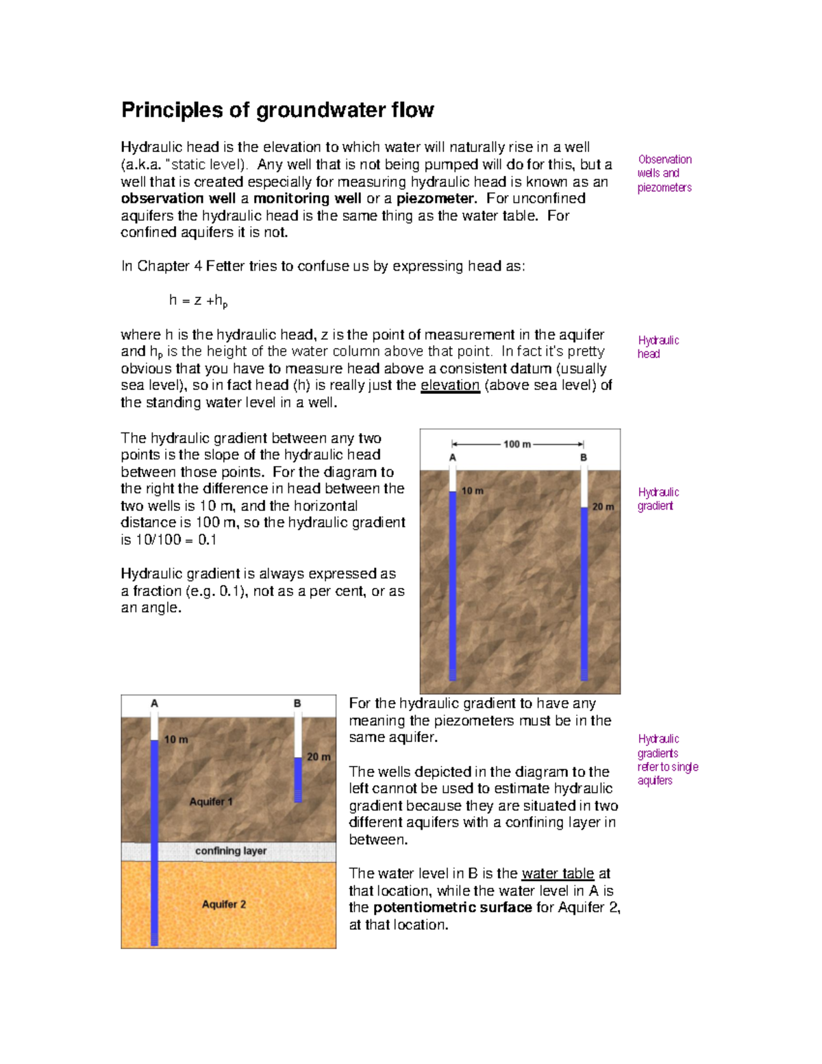 Geol-304-c - Lecture note 3 - Principles of groundwater flow Hydraulic ...