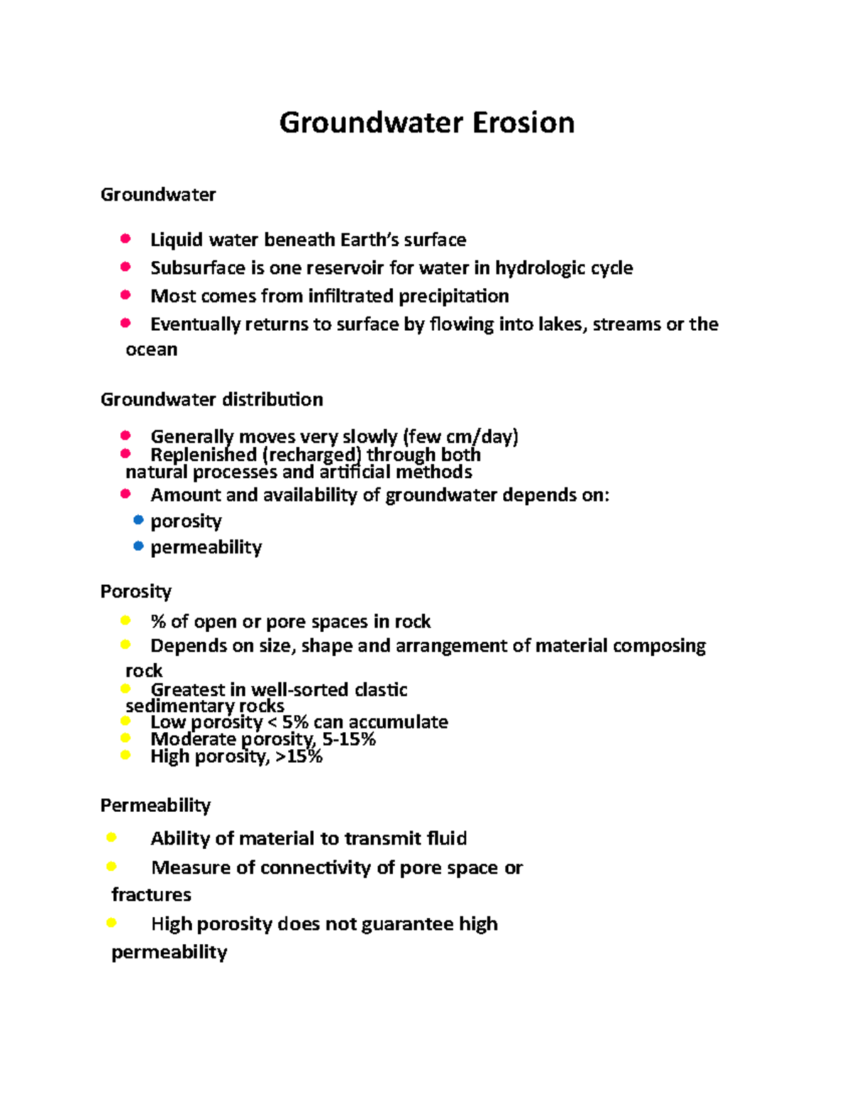 Groundwater Erosion Summary - Groundwater Erosion Groundwater ⚫ Liquid ...