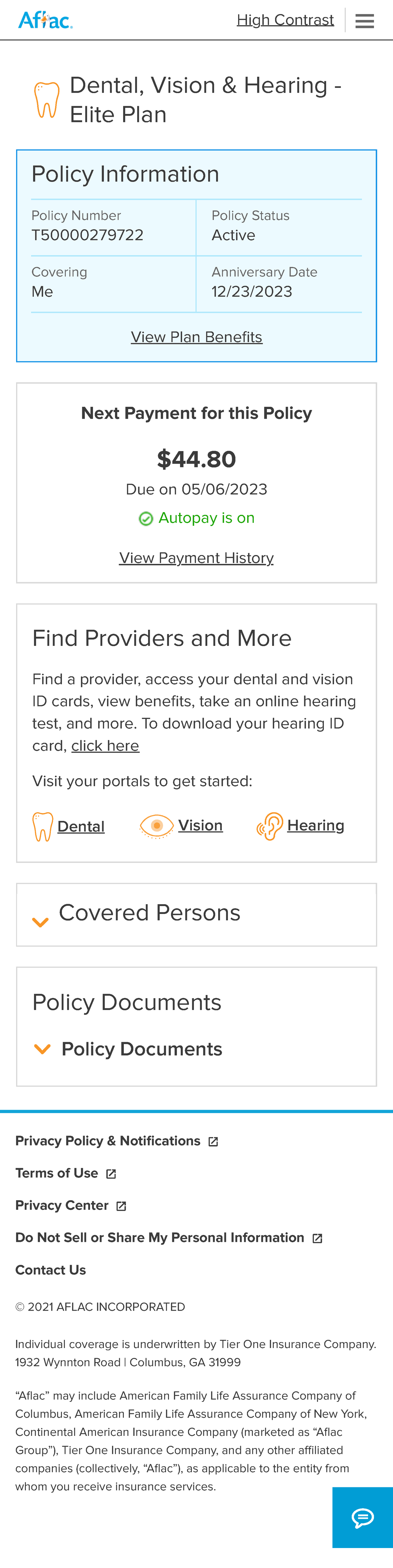 Policy Details My Account - High Contrast Dental, Vision & Hearing ...